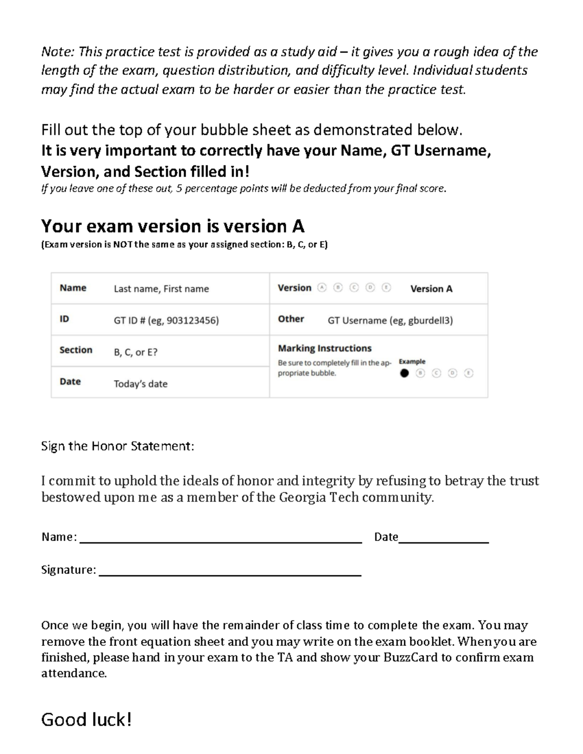Exam 1 - Practice Test - A practise test for exam 1 - Note: This ...
