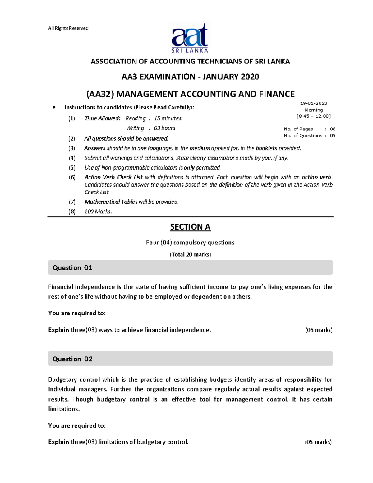 7 - aat - All Rights Reserved ASSOCIATION OF ACCOUNTING TECHNICIANS OF ...