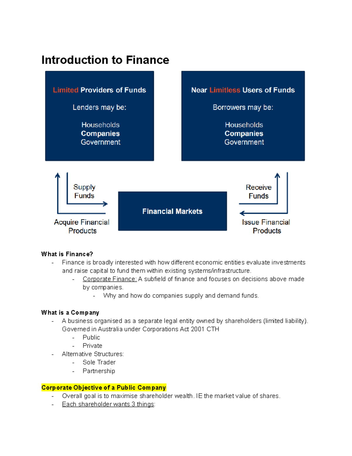 Notes - Introduction to Finance What is Finance? - Finance is broadly ...