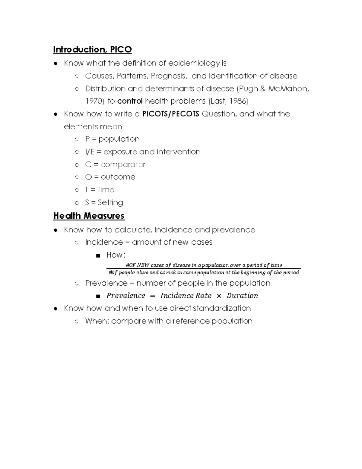 Stats Study Guide - Information - Introduction, PICO Know what the ...