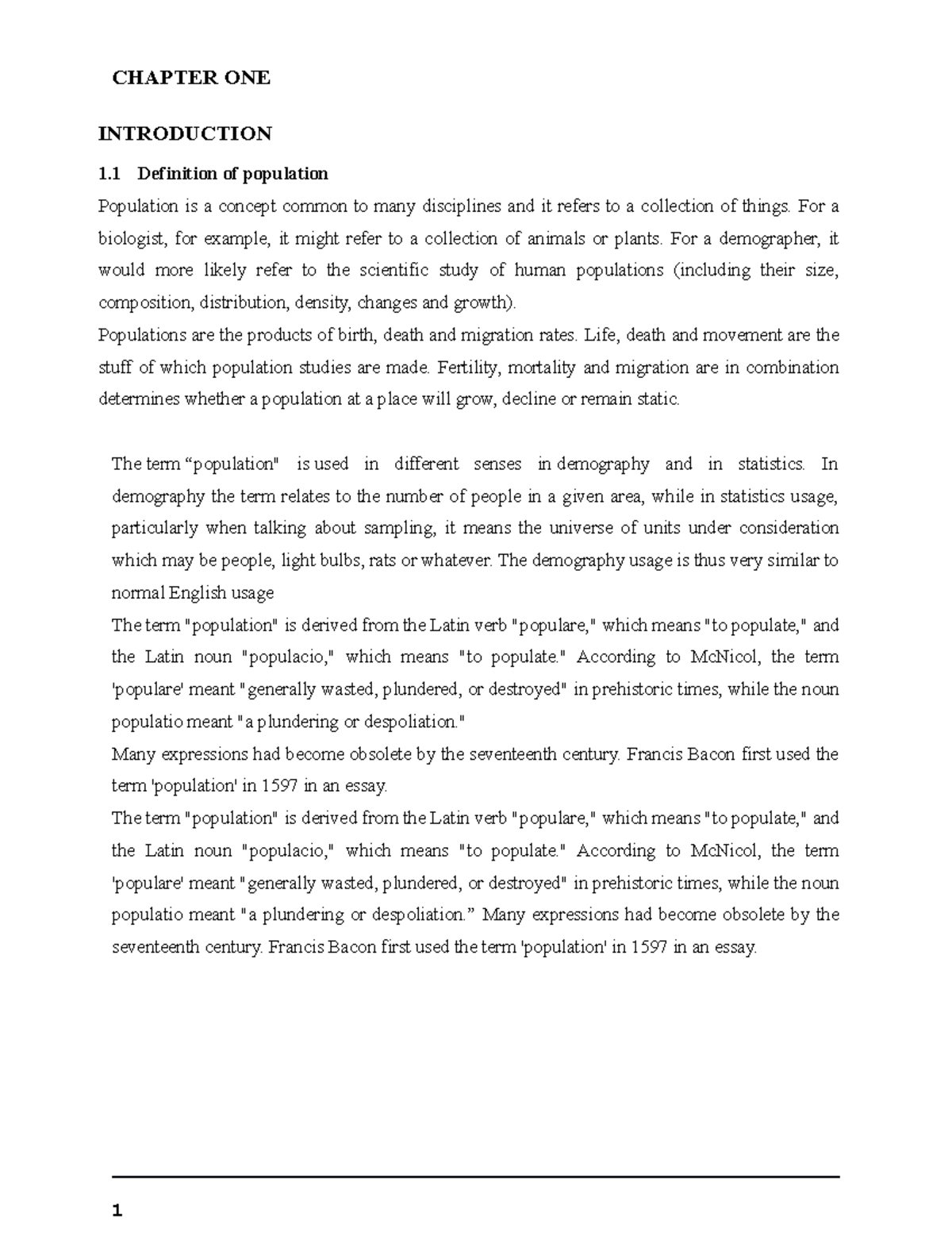 Introduction to Population Studies new - CHAPTER ONE INTRODUCTION 1 ...