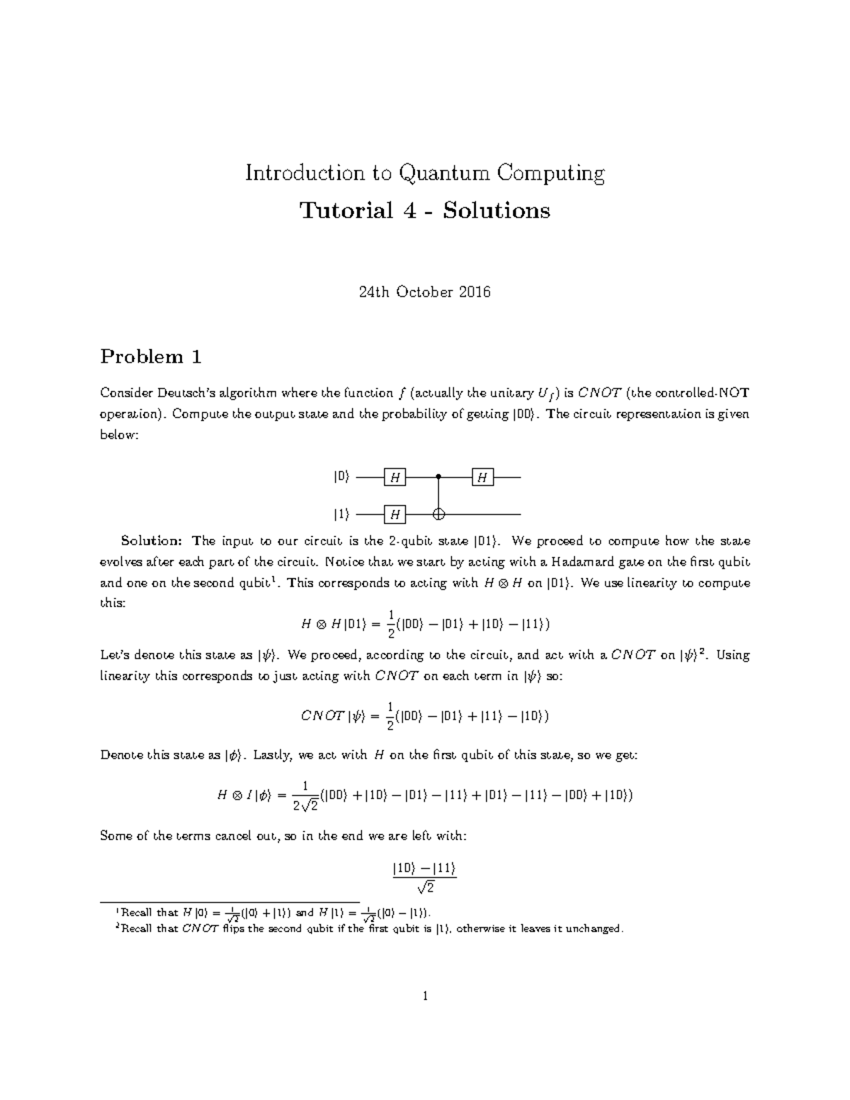 Tutorial 4Sol - Introduction to Quantum Computing Tutorial 4 ...