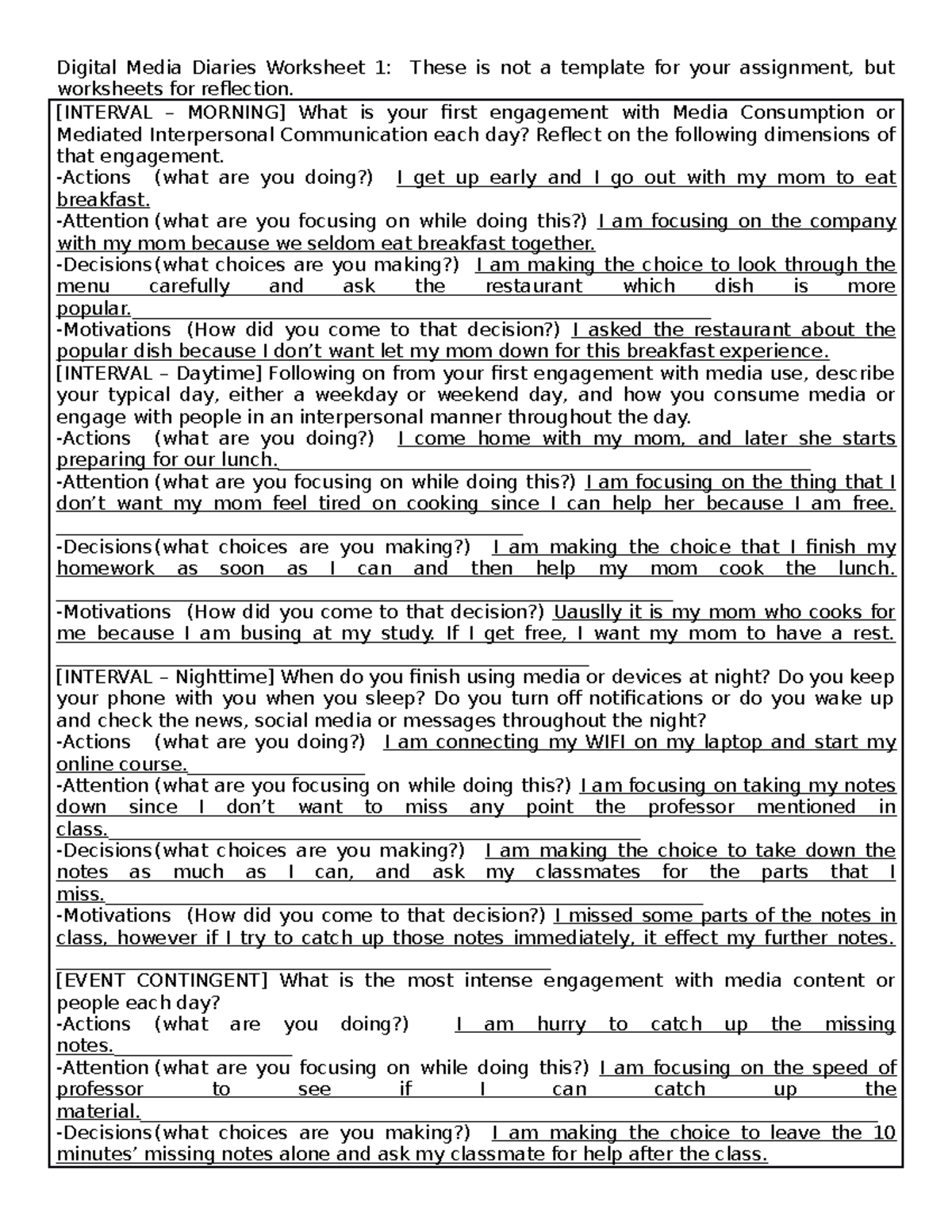 Digital Diaries - Digital Media Diaries Worksheet 1: These is not a ...