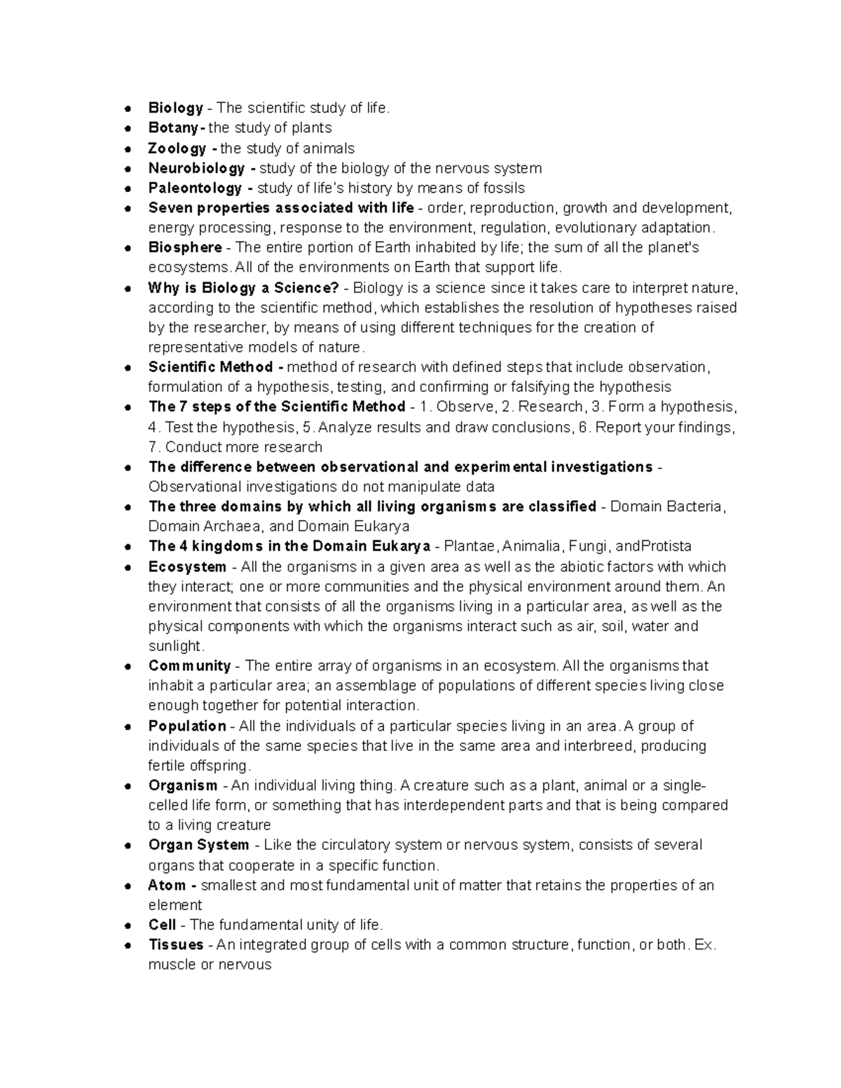 Human Biology - The Study of Life - Chapter 1 Notes - Biology - The ...