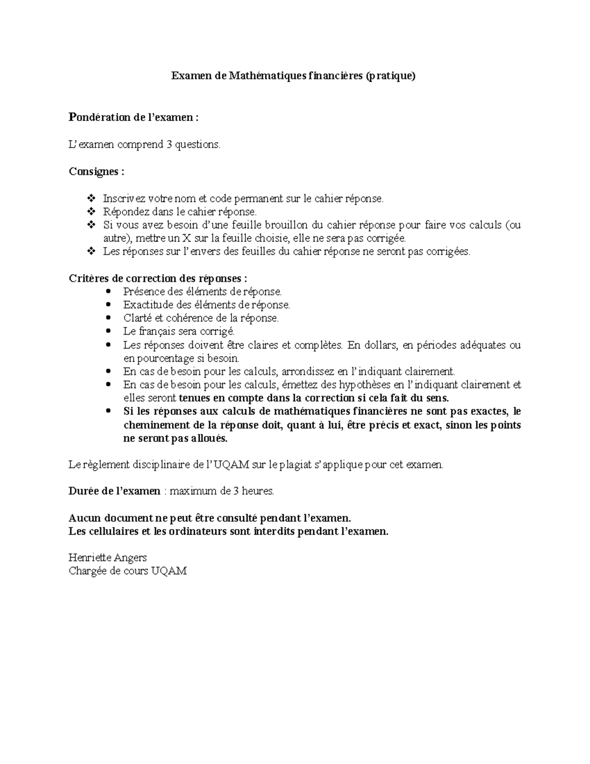 Exemple pratique Math FIN 1800 - Examen de Mathématiques financières ...