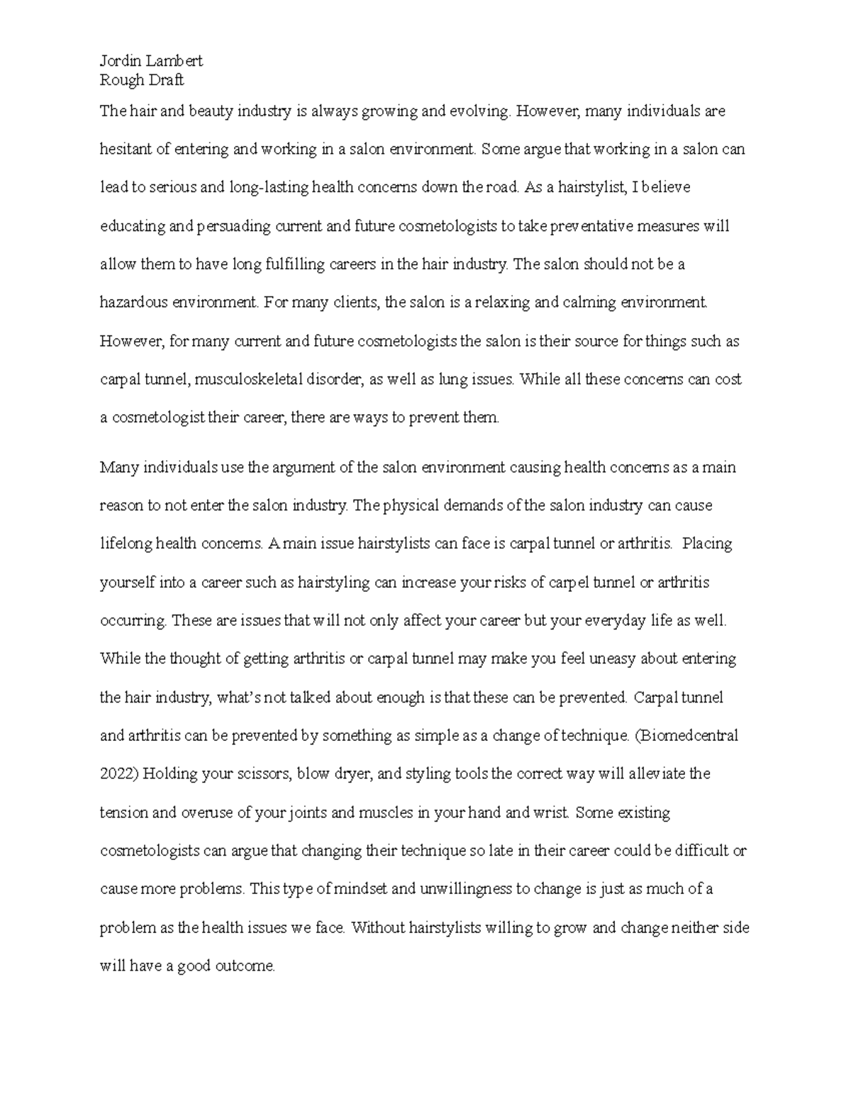 Milestone 1 rough draft Eng123 - Rough Draft The hair and beauty ...