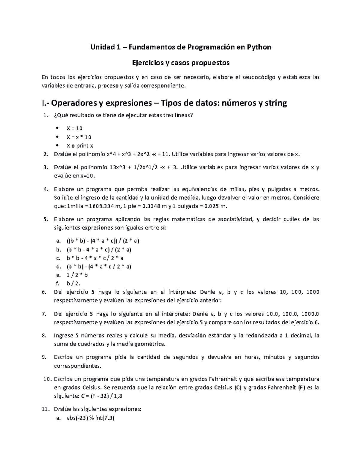 01-022 1 - xsad - Unidad 1 – Fundamentos de Programación en Python Ejercicios y casos propuestos ...
