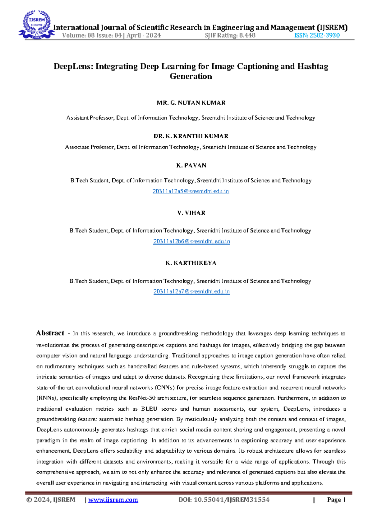 Deep Lens Integrating Deep Learning for Image Captioning and Hashtag ...