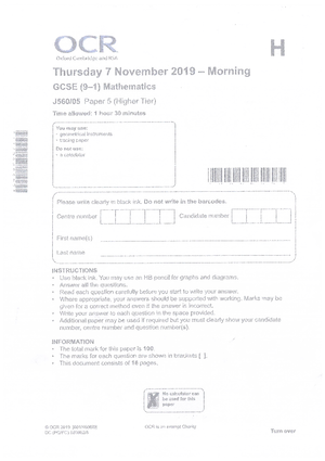 OCR GCSE Mathematics Foundation Paper 1 QP - © OCR 2019 [601/4606/0]DC ...