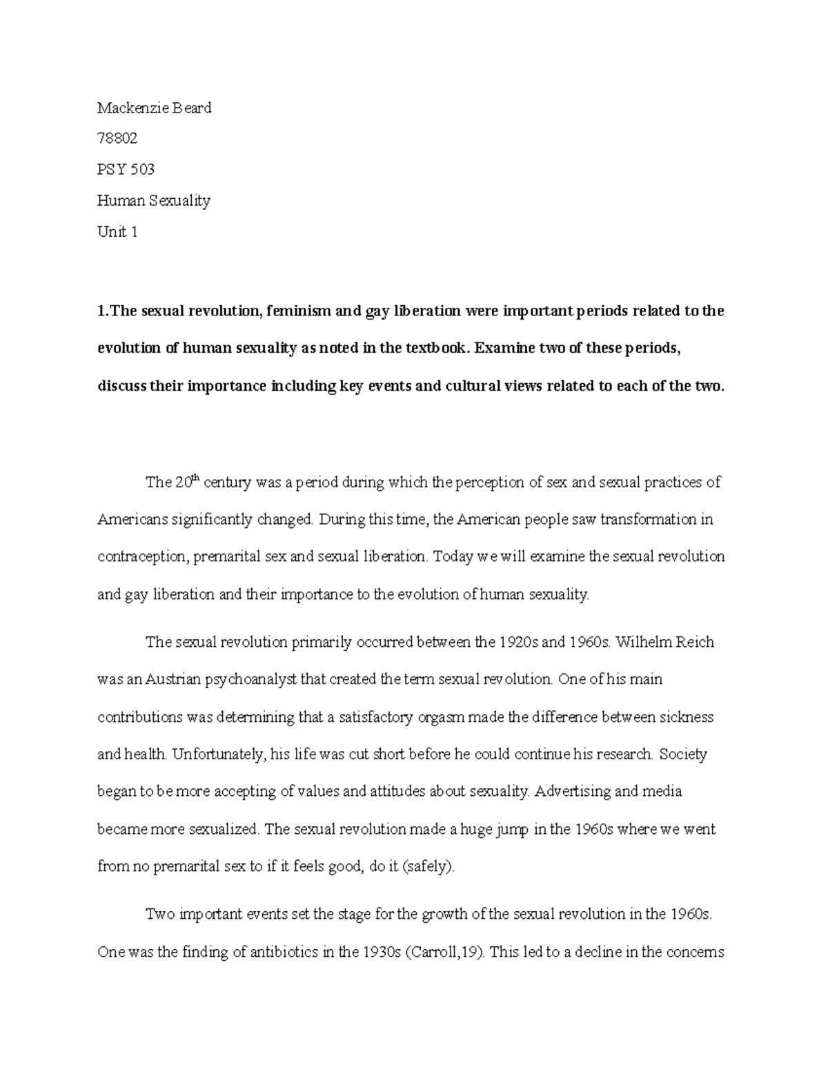 Sexual Revolution and Gay Liberation - Mackenzie Beard 78802 PSY 503 ...