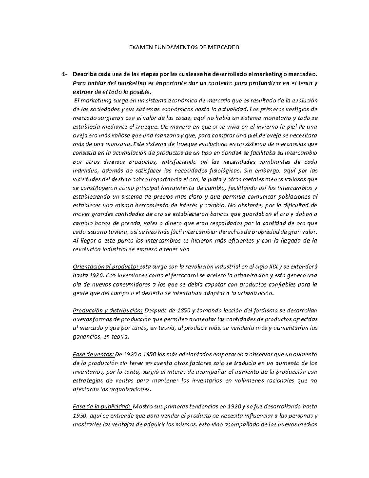 Examen parcial segundo corte fundamentos de mercadeo. - Warning: TT: undefined function: 32 ...