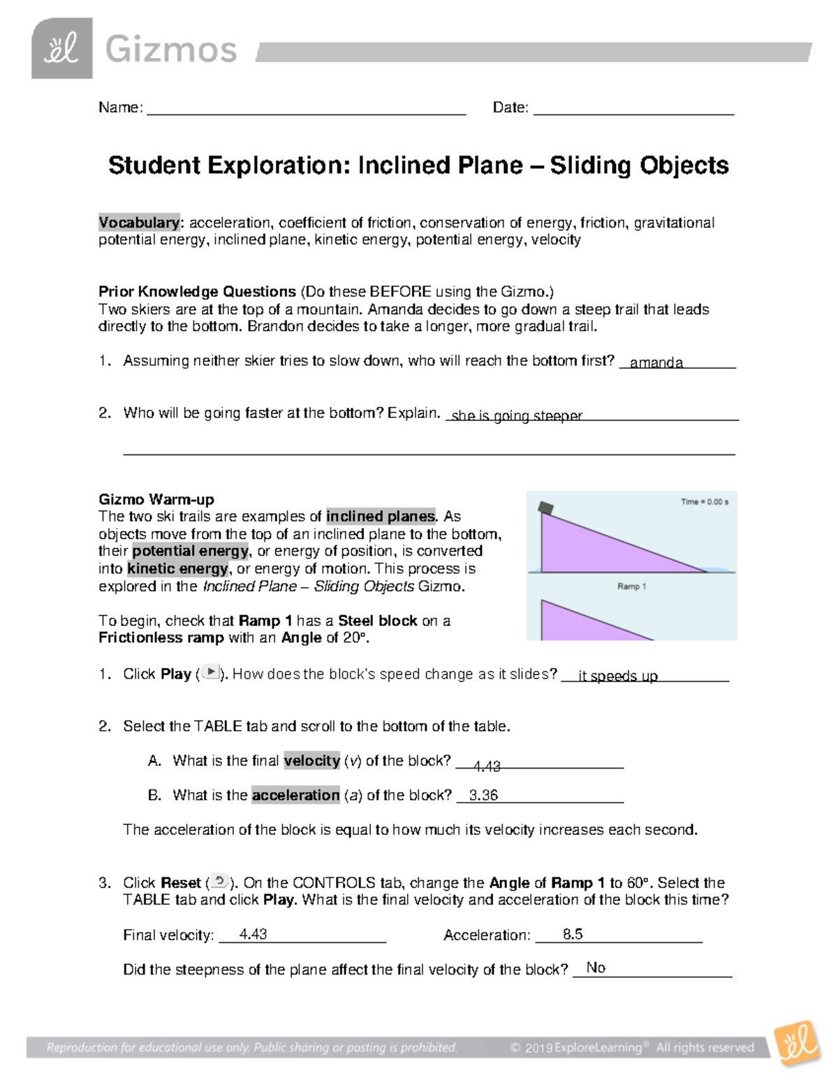 Physicslab 7 - Lab on roller coasters worksheet - Name