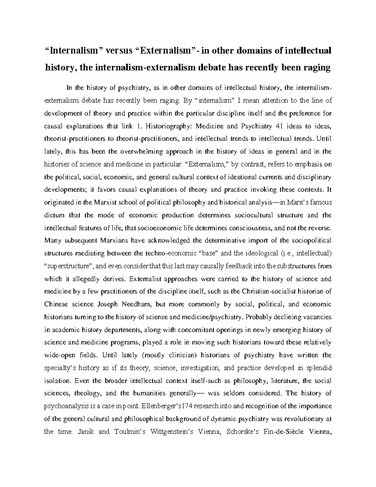 “Internalism” versus “Externalism”- in other domains of intellectual ...