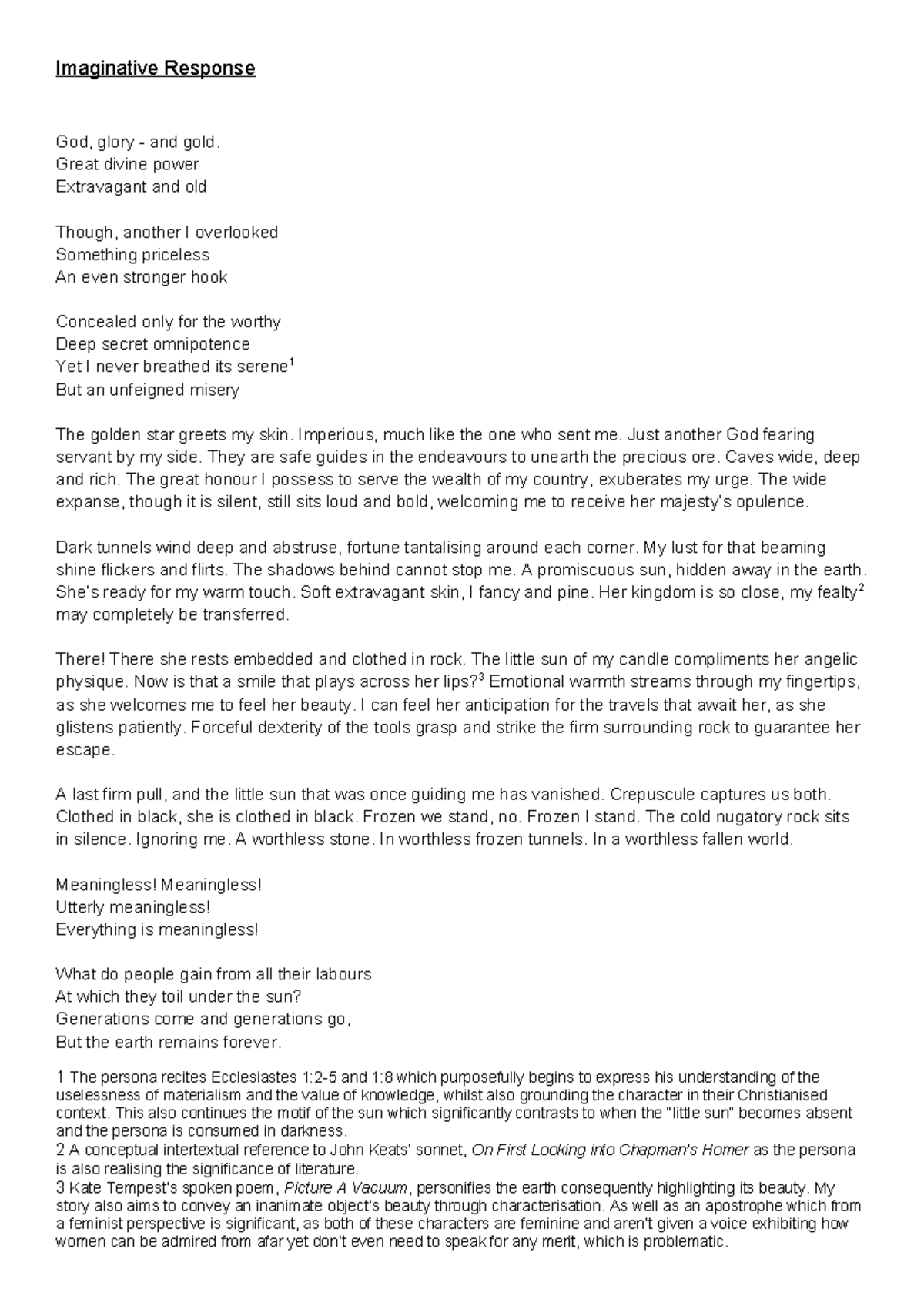 Module C The Craft of Writing - Imaginative Response God, glory - and ...