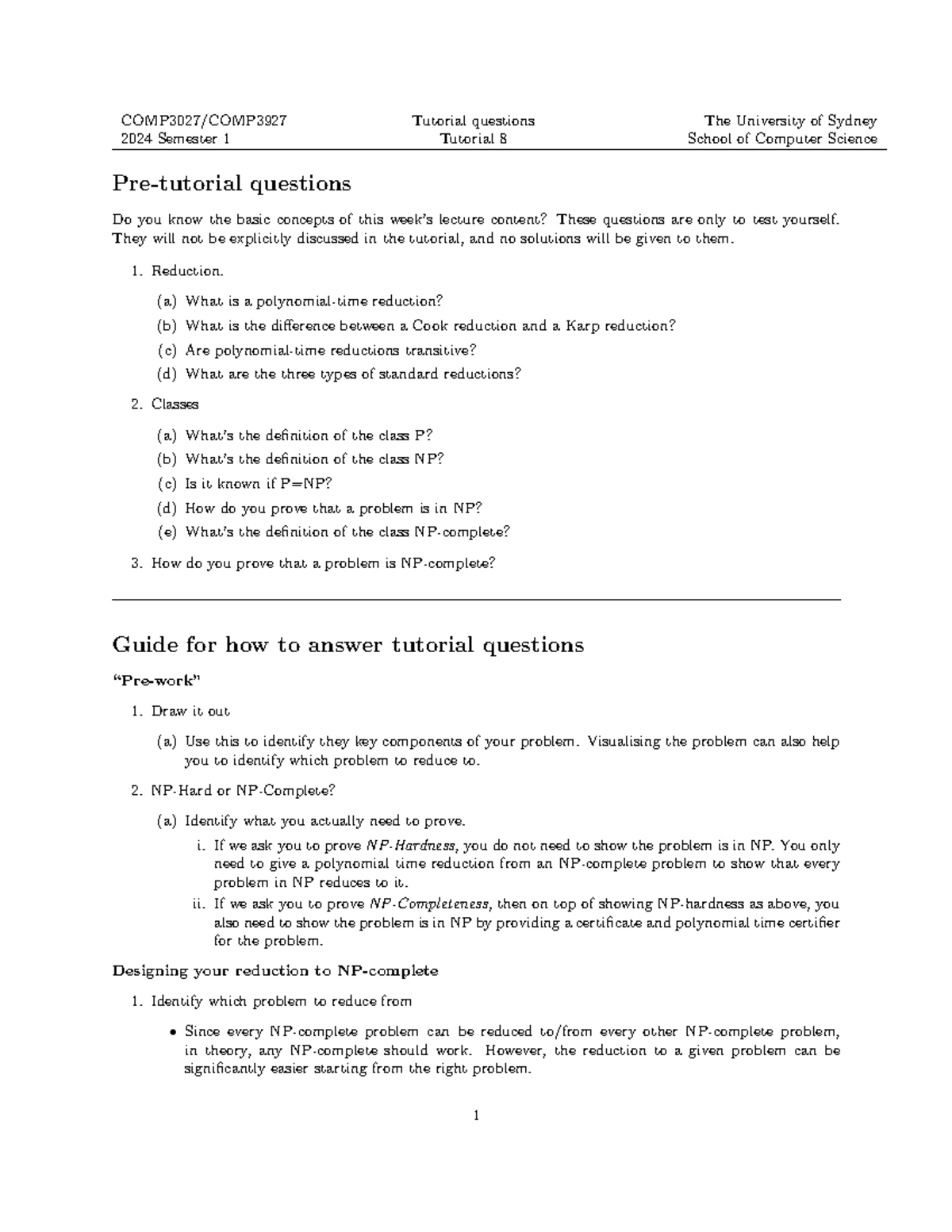 Tutorial 8 - 3027 (solutions) - COMP3027/COMP3927 Tutorial questions The University of Sydney ...