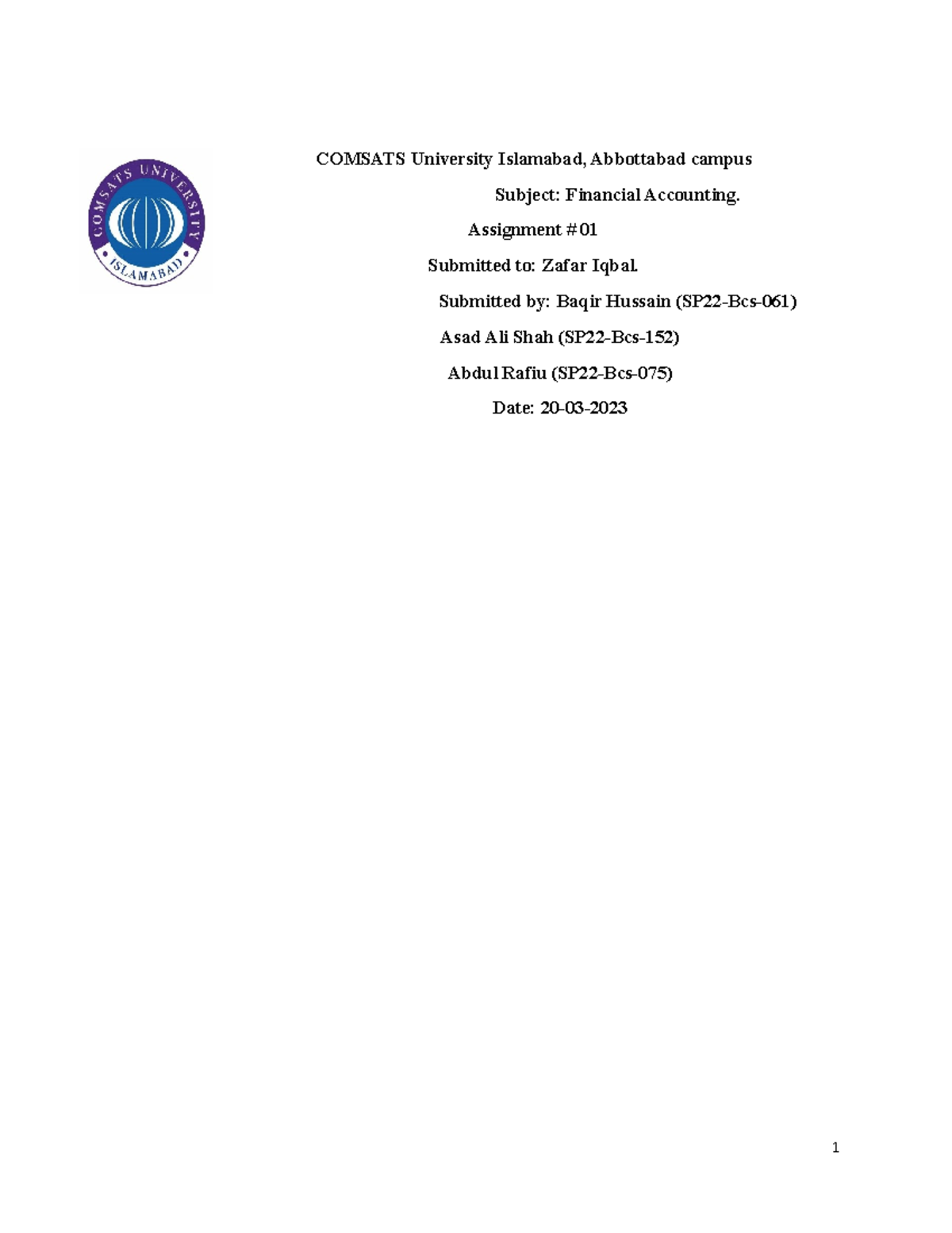 Balance Sheet - COMSATS University Islamabad, Abbottabad campus Subject ...