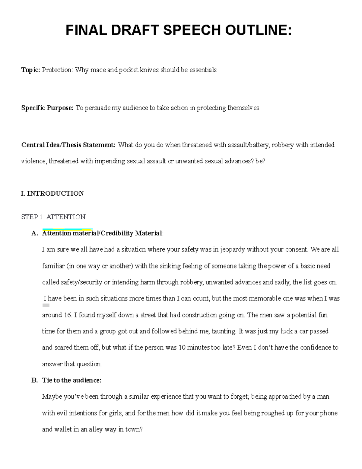 Mtange Joy Final Draft Speech Outline - FINAL DRAFT SPEECH OUTLINE ...