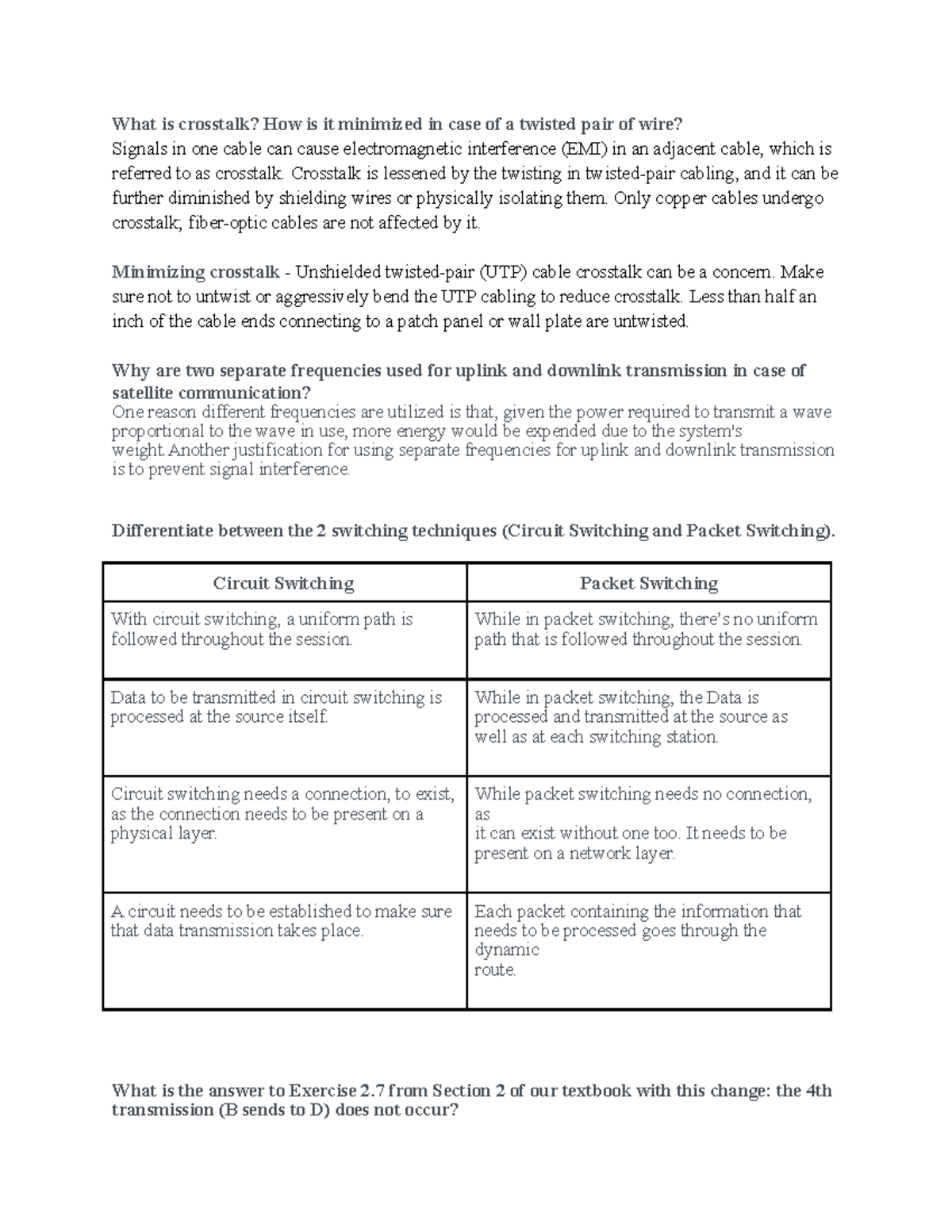 CS2204 Unit 2 Assignment - What is crosstalk? How is it minimized in case of a twisted pair of ...