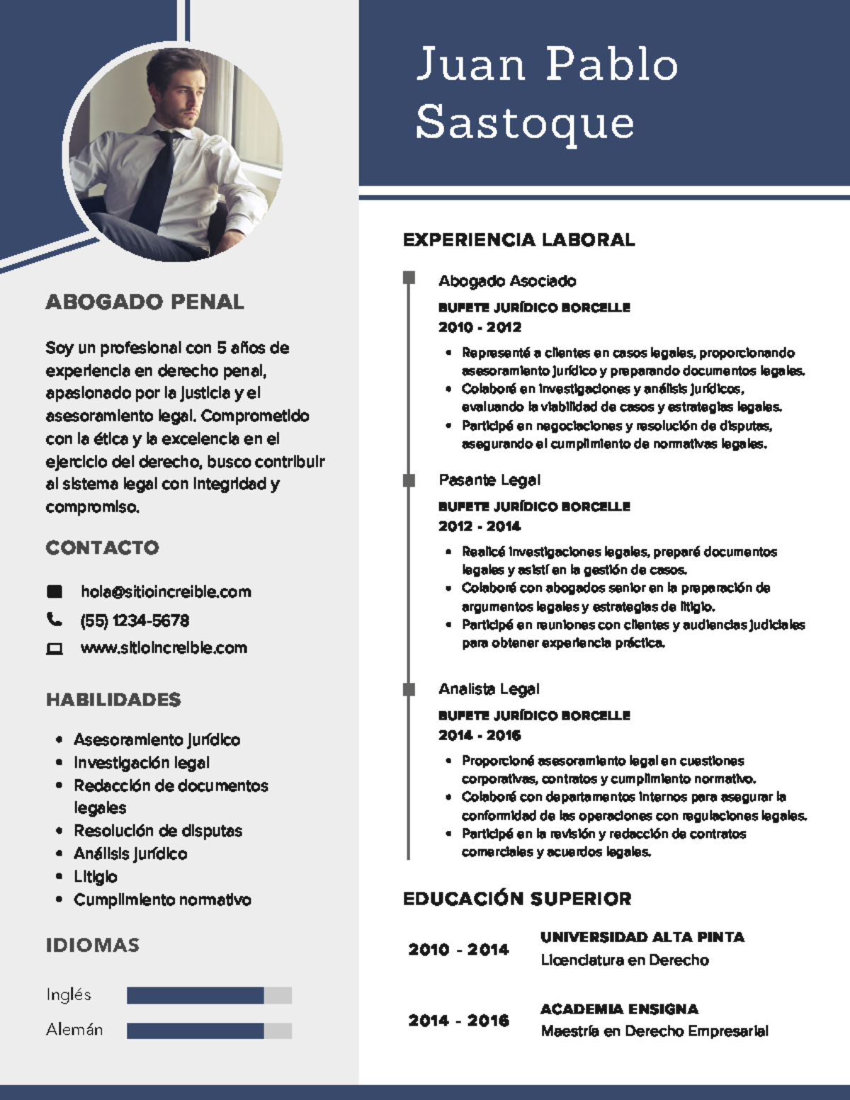Currículum Vitae Cv de Abogado Moderno Azul y Gris - Juan Pablo ...