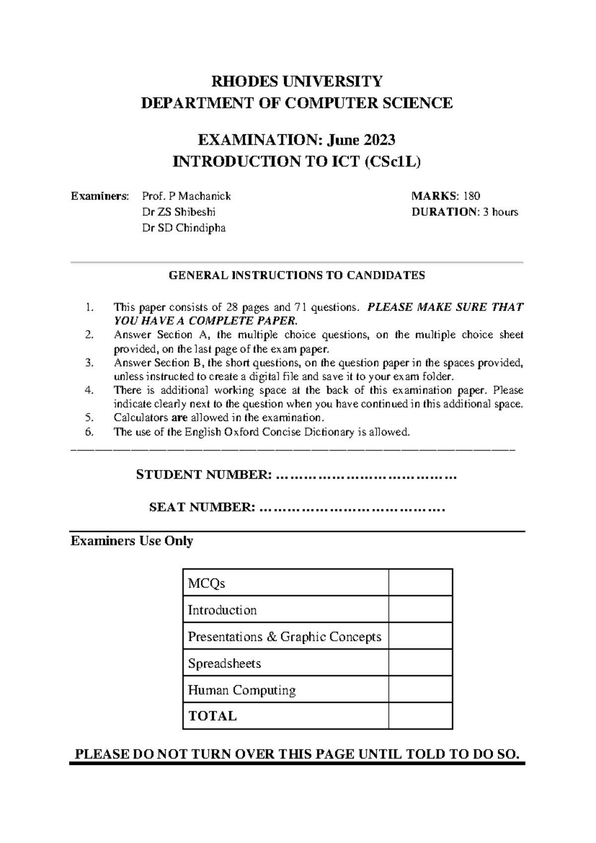 202306 CSc1L Introduction to ICT June 2023 - RHODES UNIVERSITY ...