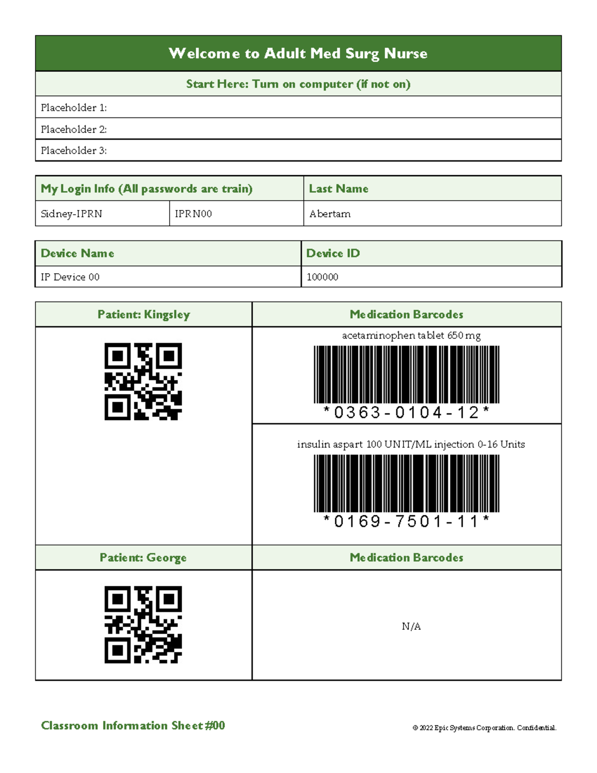 Adult Med Surg Nurse Login Information-2 - EpicUUID: 66CD6656-521F-4680 ...