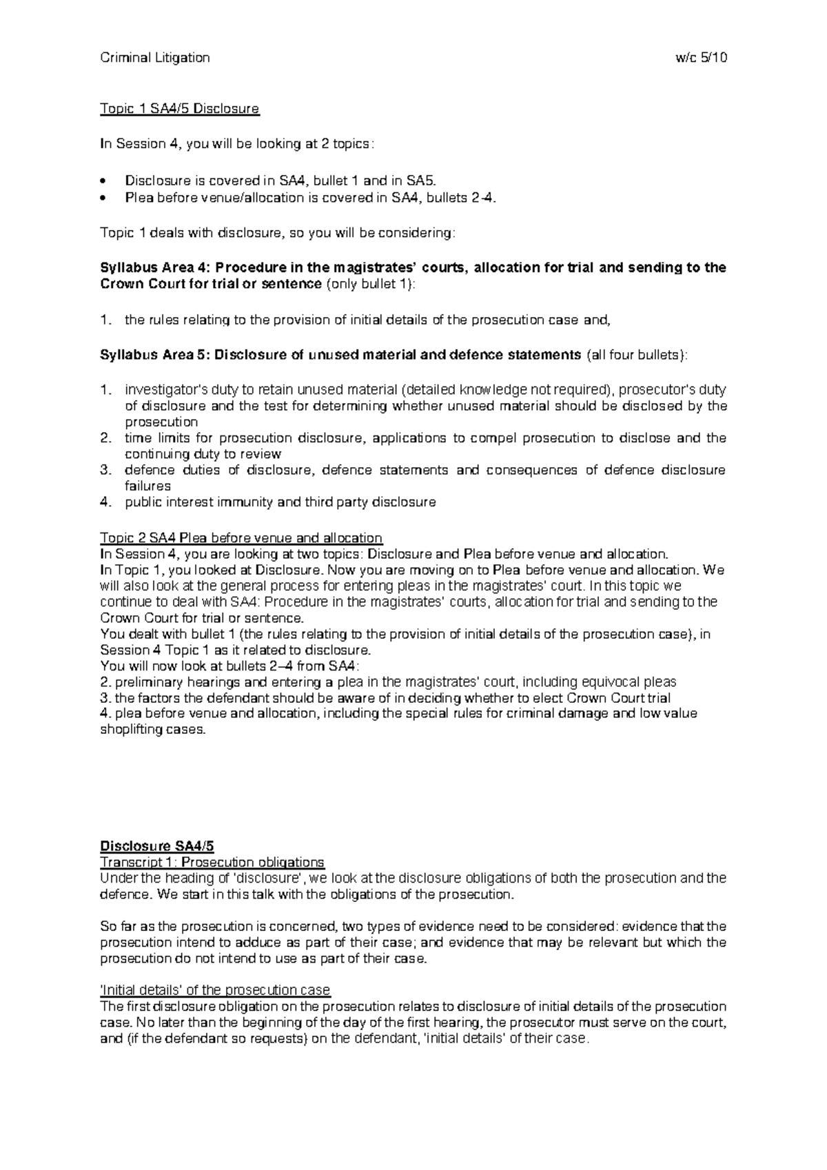 Summary of Disclosure Notes and Tutorial questions - Topic 1 SA4/5 ...