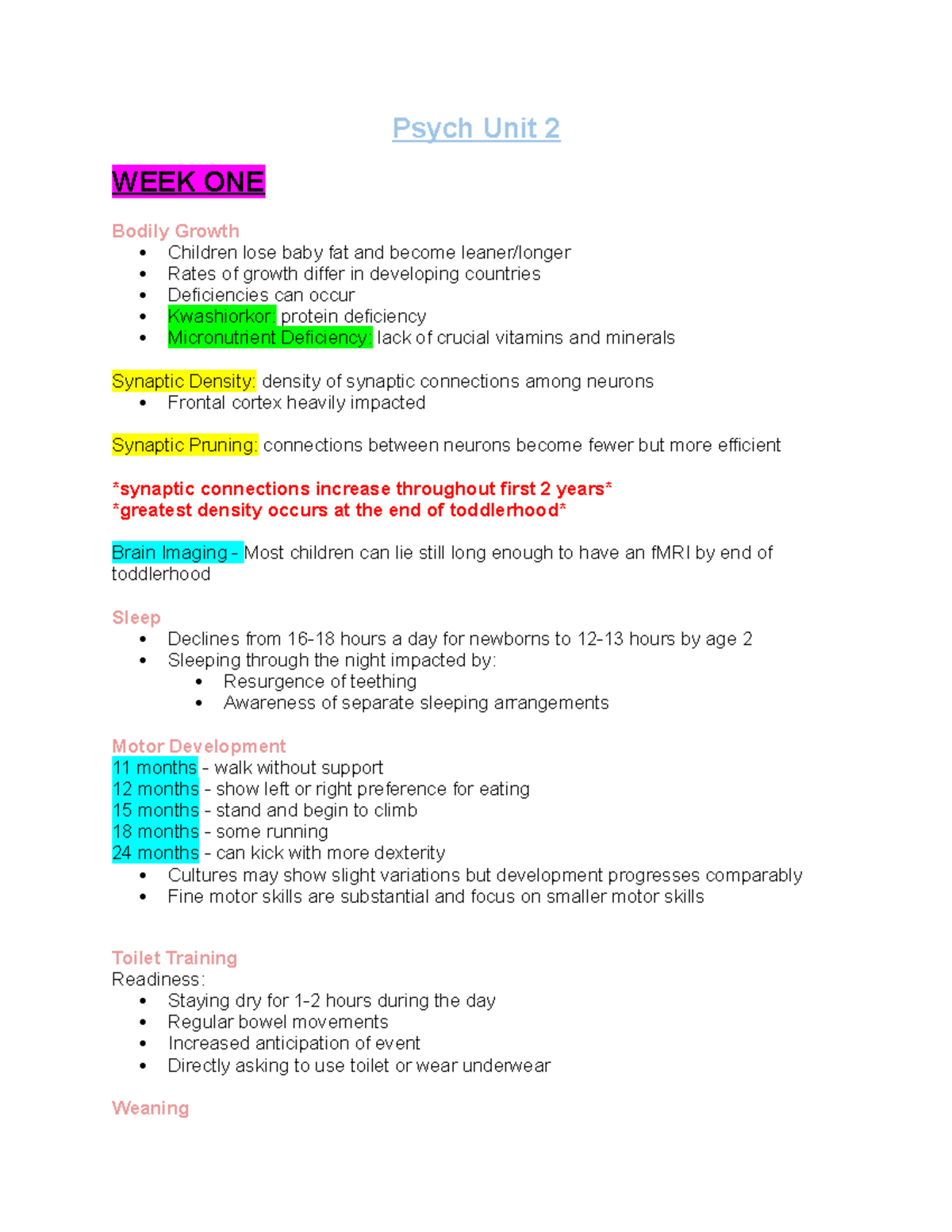 Psych Unit 2 - Detailed notes on human development from stages ...