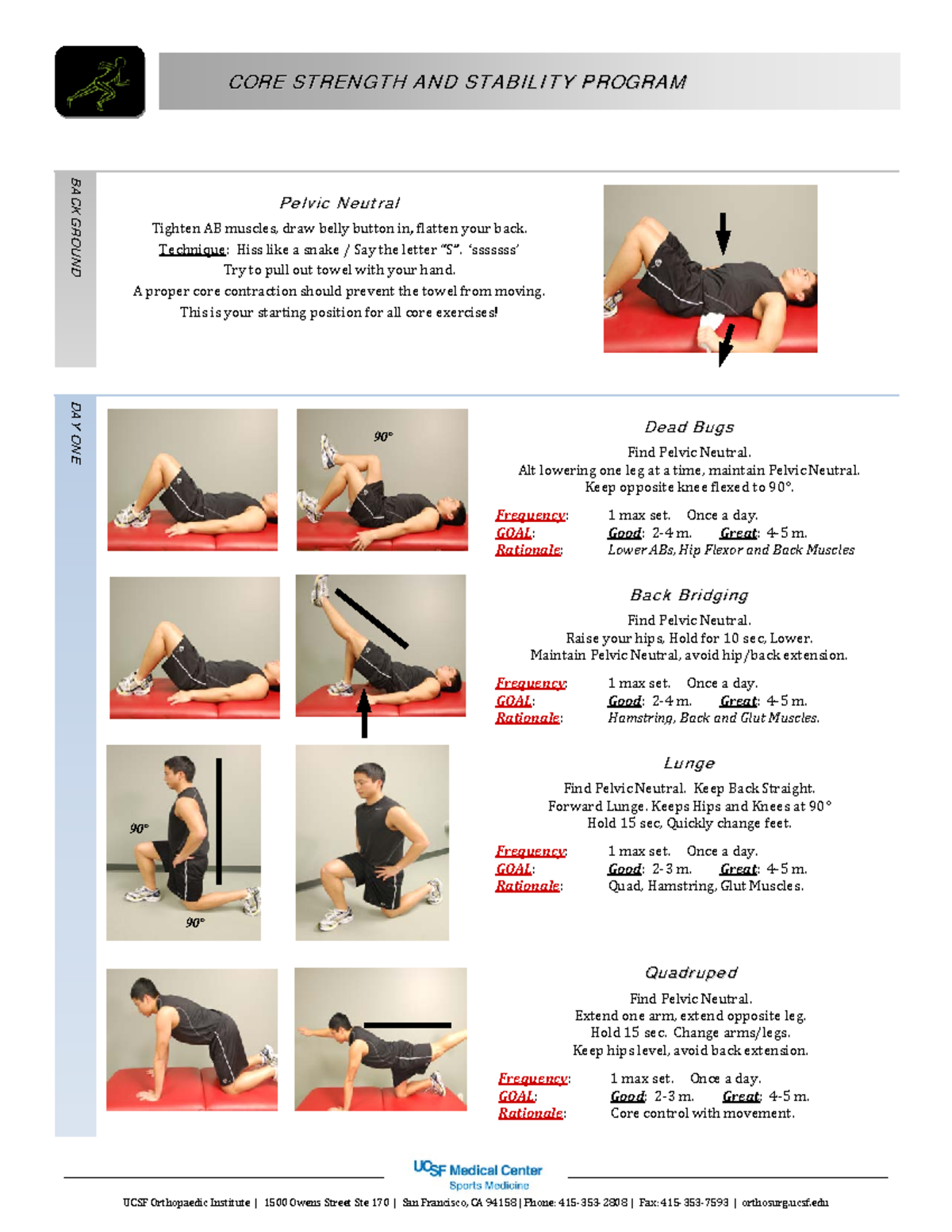 Core Strengthening Protocol - UCSF Orthopaedic Institute | 1500 Owens ...
