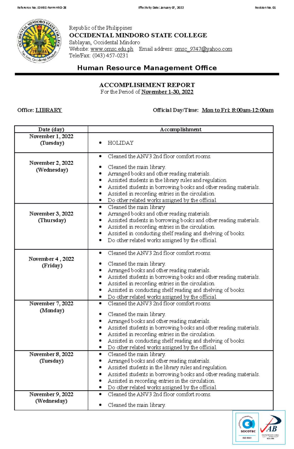 Nazul AR - Republic of the Philippines OCCIDENTAL MINDORO STATE COLLEGE ...