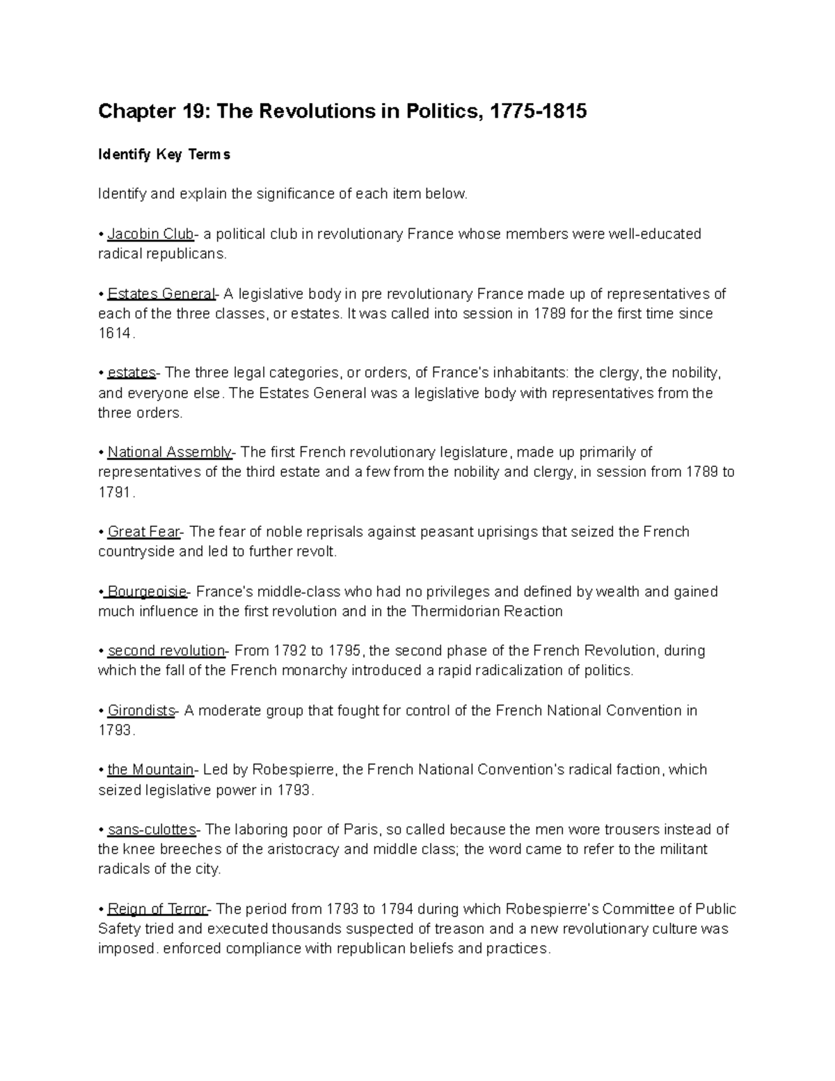 AP Euro- Ch. 19 - Vocabulary and practice questions based on Chapter 19 ...