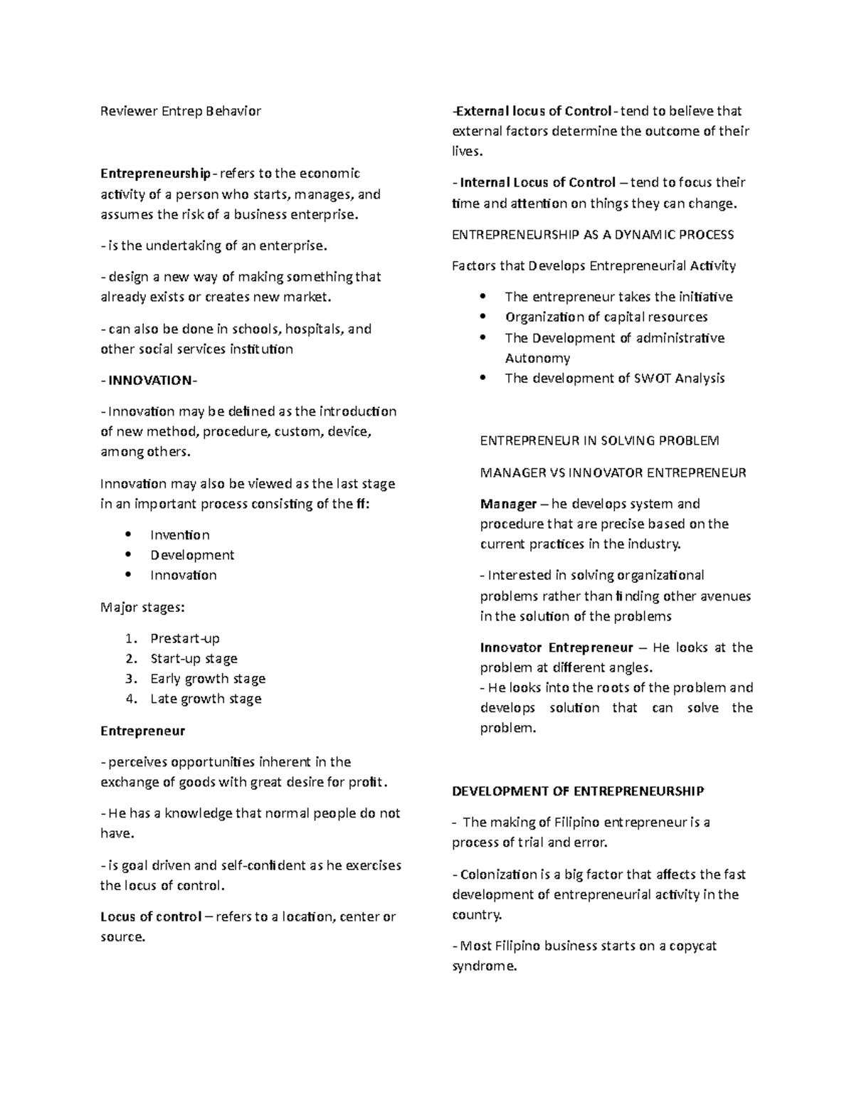 Reviewer Entrep Behavior Midterms - Reviewer Entrep Behavior ...