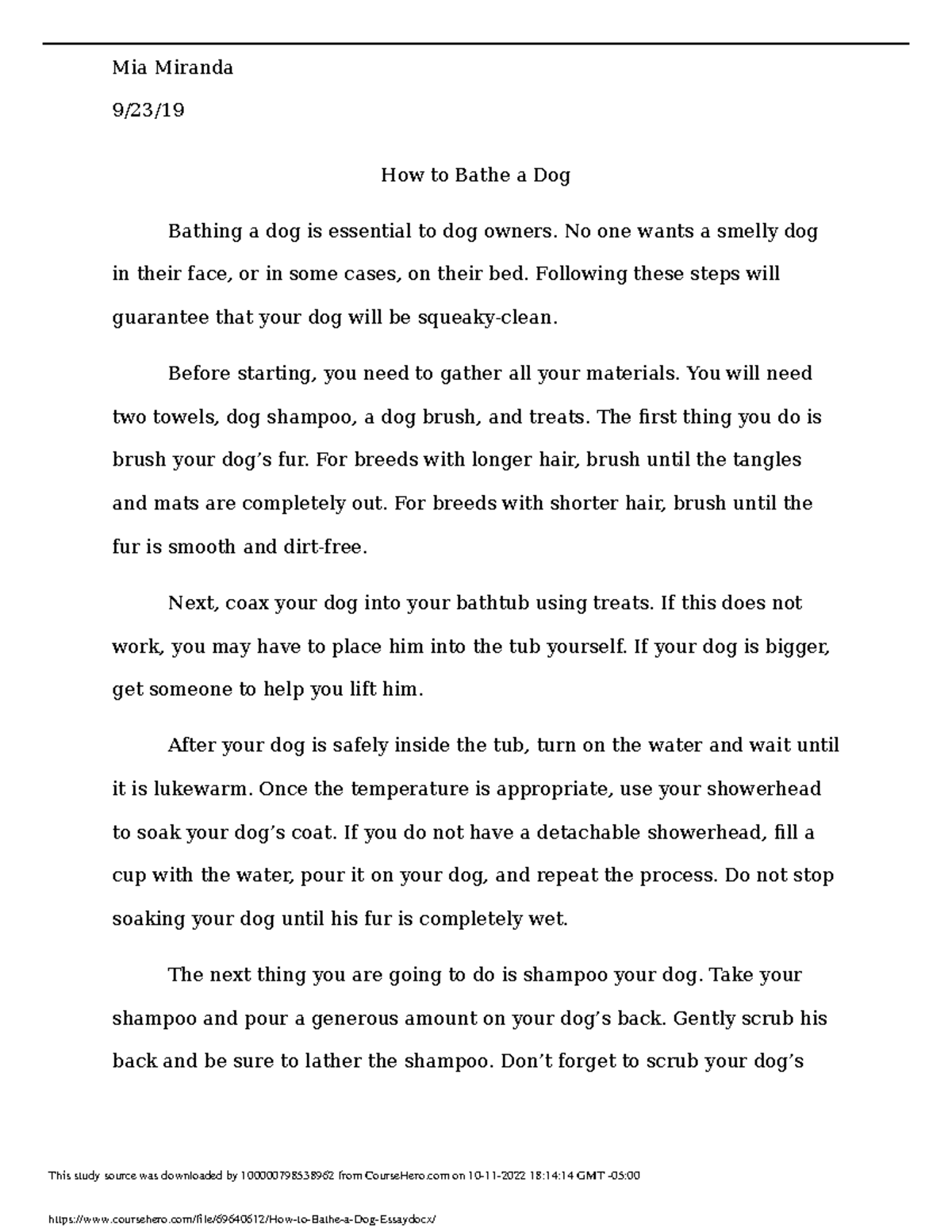 How to Bathe a Dog Essay - Mia Miranda 9/23/ How to Bathe a Dog Bathing ...