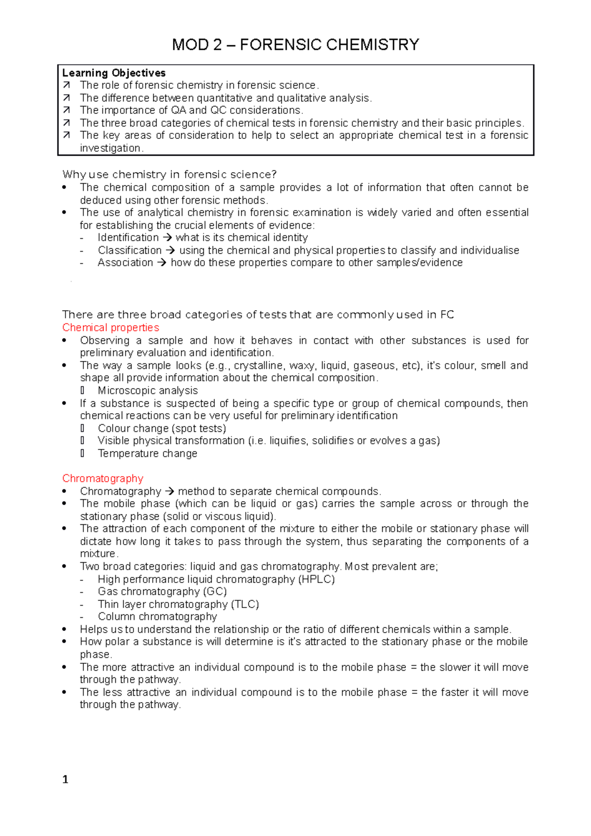 Mod 2 - Forensic chemistry fnsc2200 sem 2 period - Learning Objectives ...