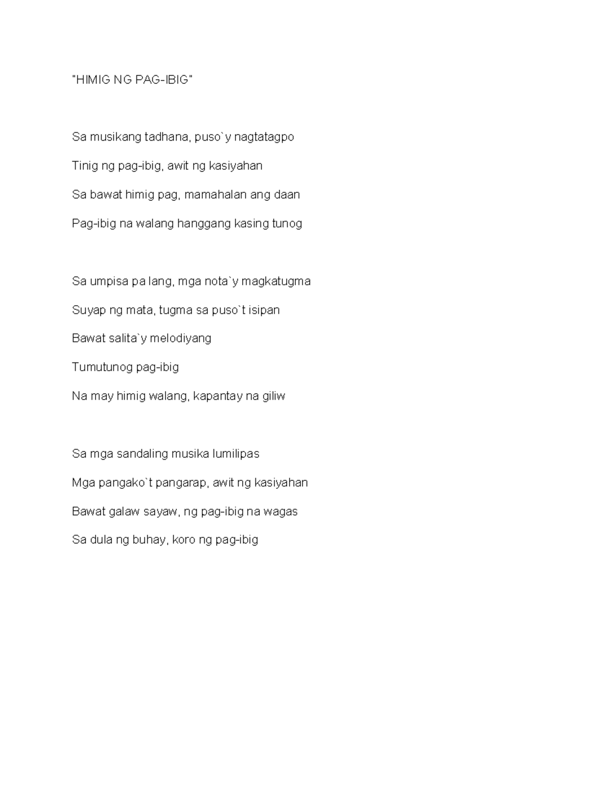 Himig NG PAG-IBIG TULA - Bsed Filipino - “HIMIG NG PAG-IBIG” Sa musikang tadhana, pusoy ...