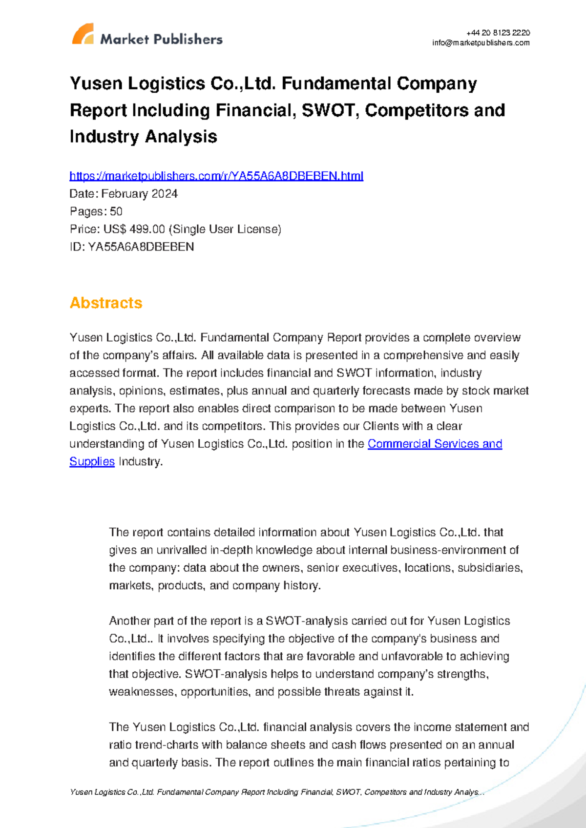 Yusen logistics coltd swot analysis bac - Yusen Logistics Co.,Ltd ...