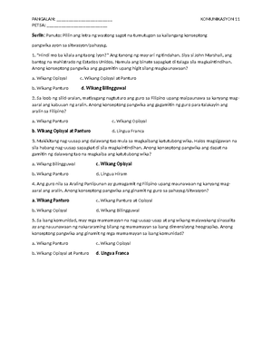 Diagnostic EXAM Grade 9 - * FILIPINO 9 DIAGNOSTIC EXAM NAME: GRADE: 1 ...