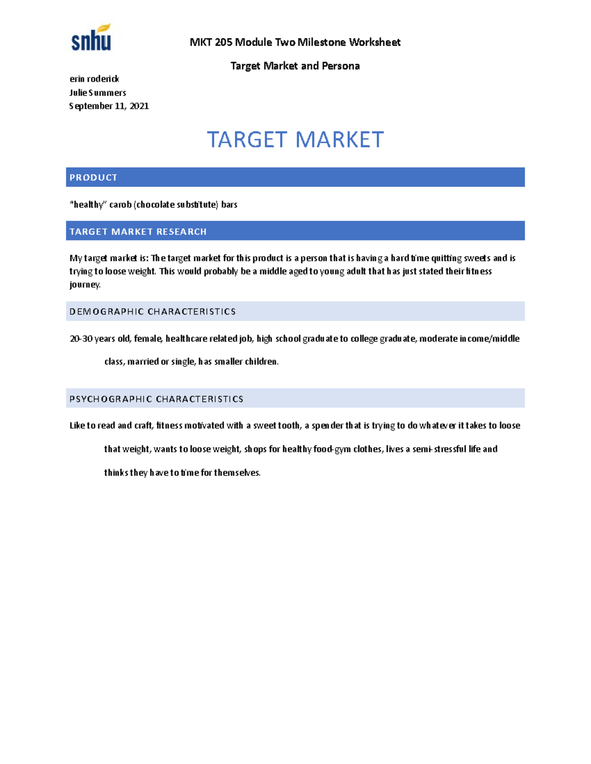 MKT205 Module Two project - MKT 205 Module Two Milestone Worksheet ...
