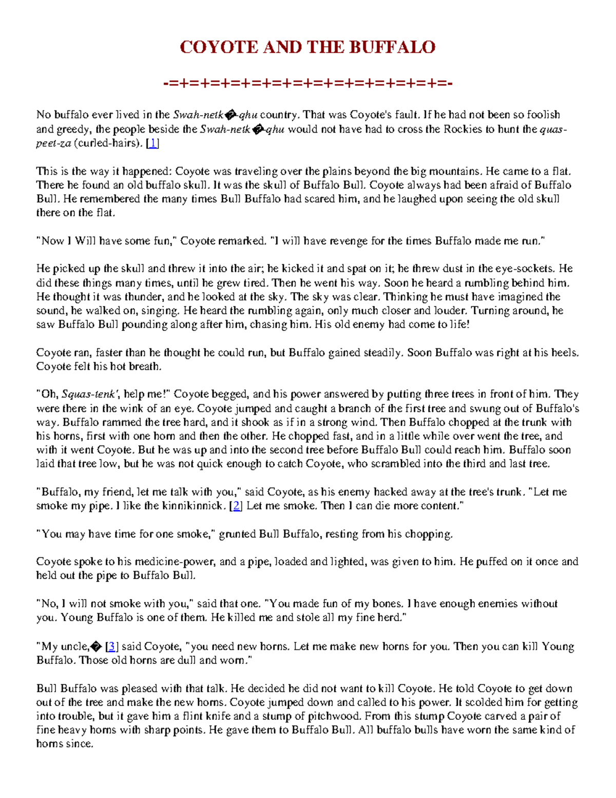 Coyote Stories - sfrse - COYOTE AND THE BUFFALO ...