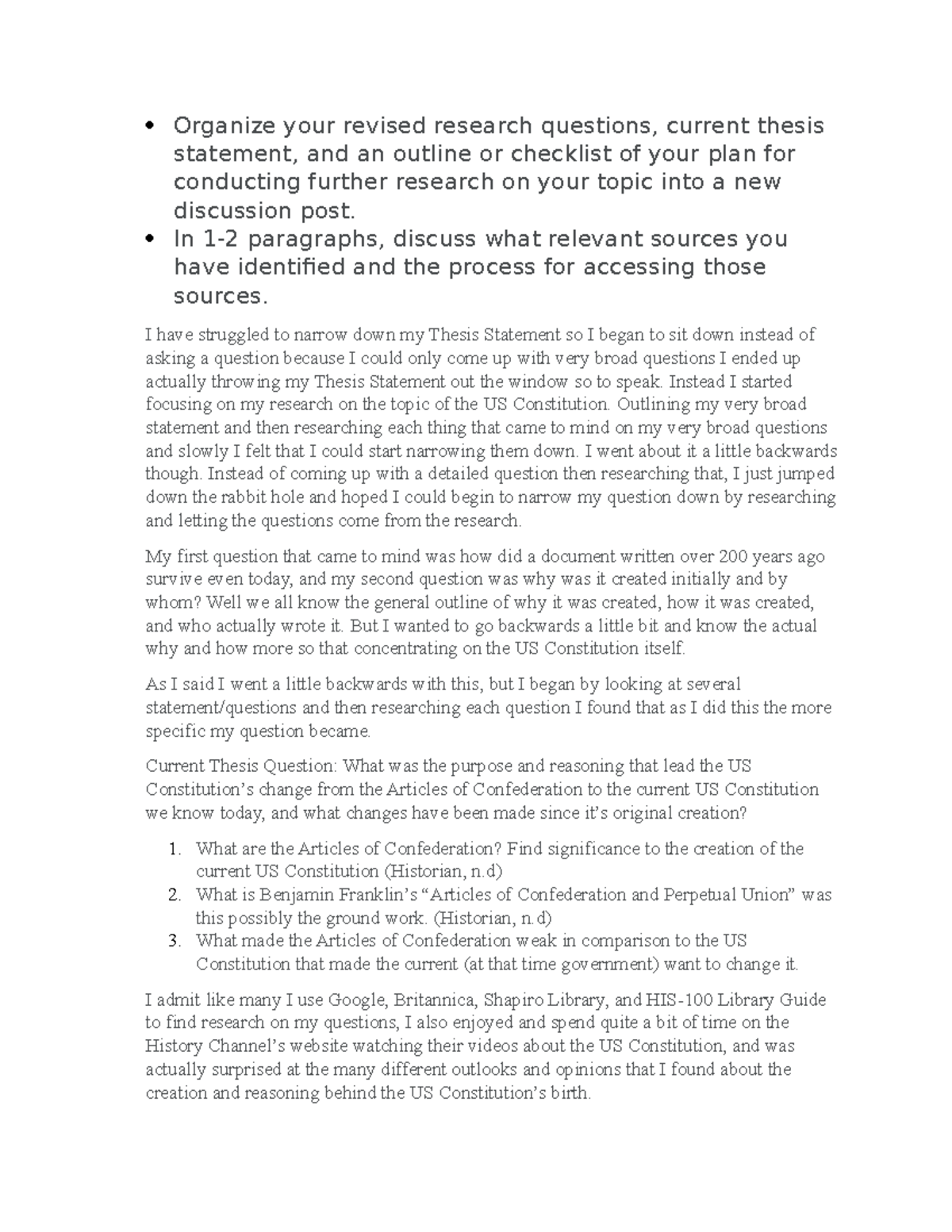 Discussion 5-1 - Organize your revised research questions, current ...
