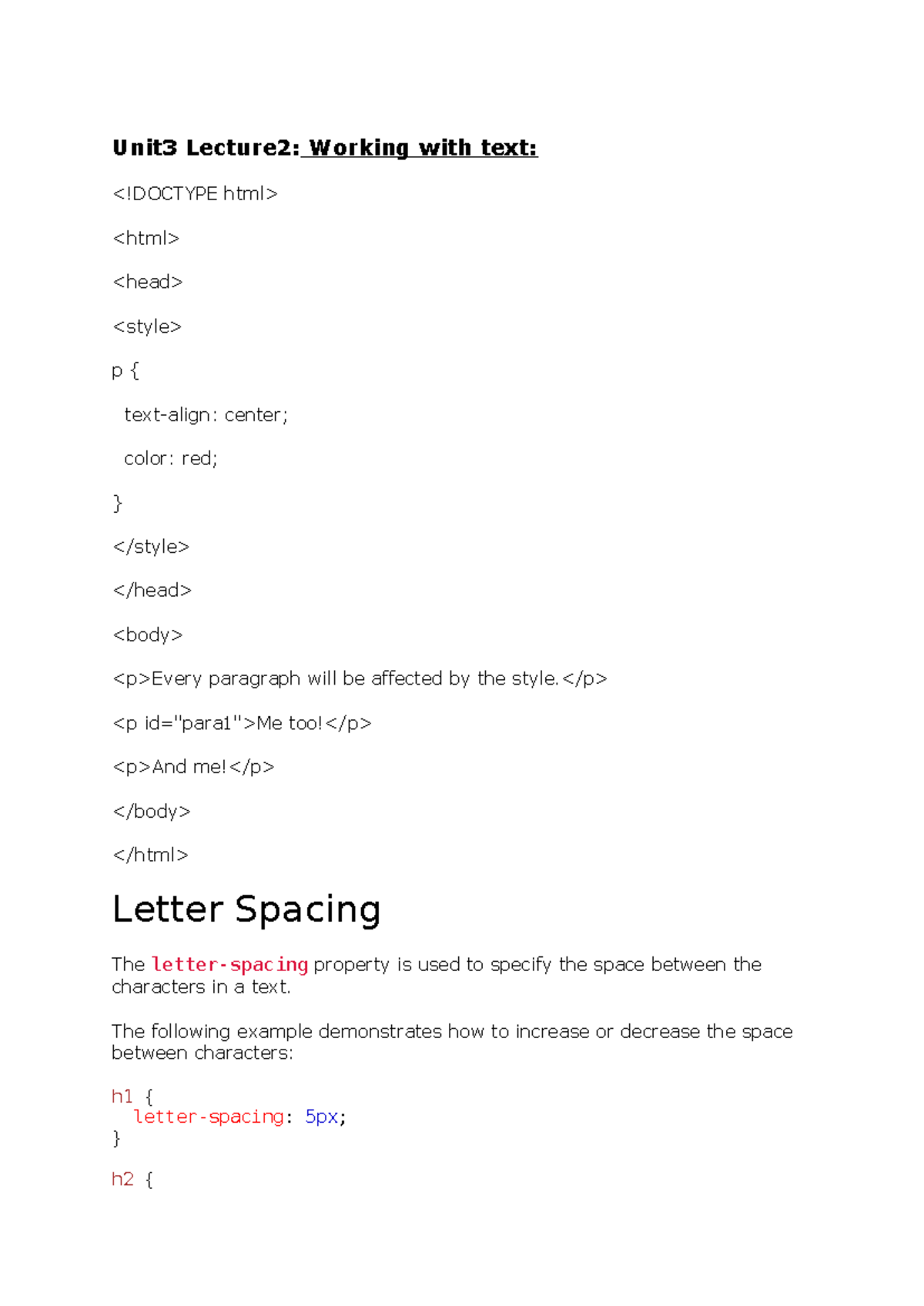 Working with text CSS - Unit3 Lecture2: Working with text: - Studocu