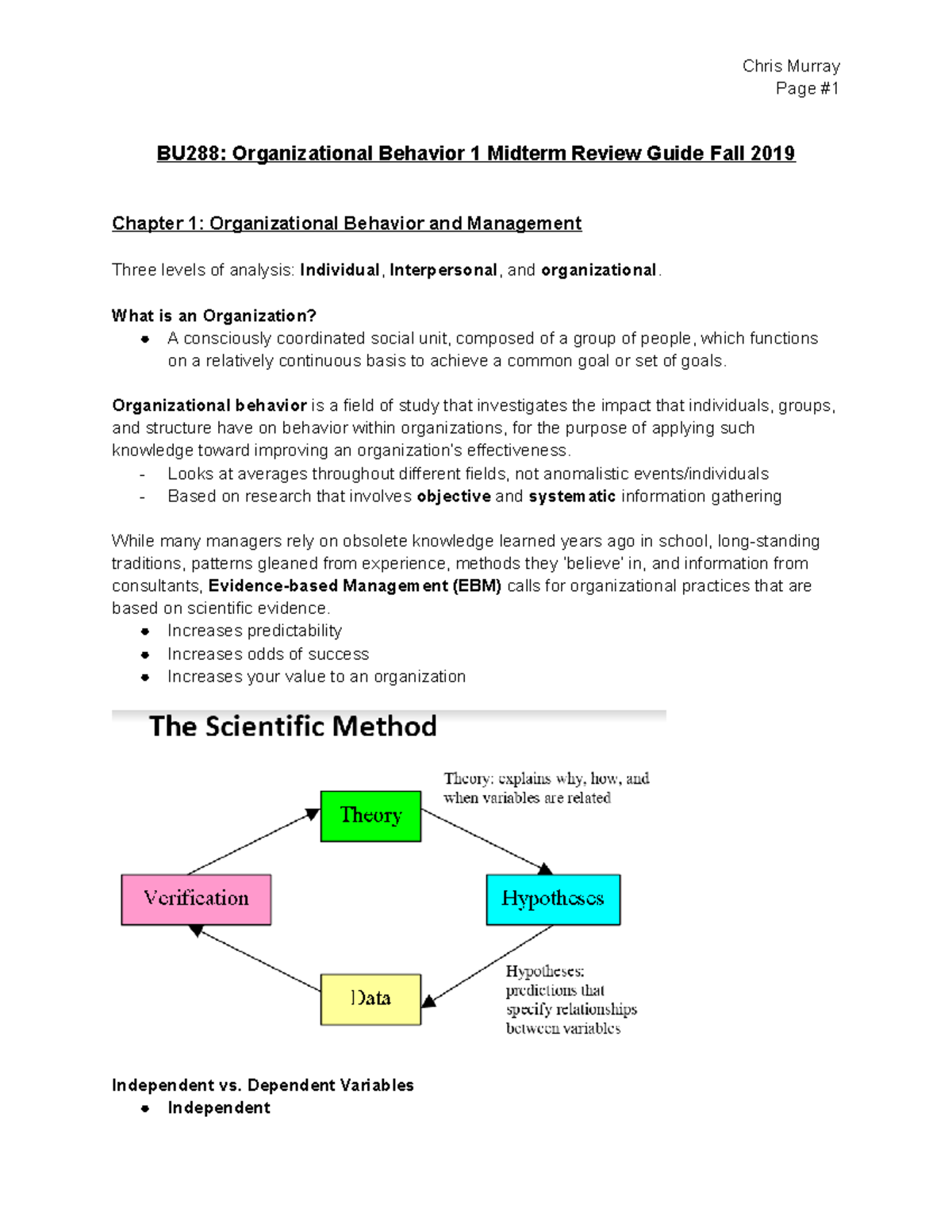 Midterm 1 Study Guide - Page # BU288: Organizational Behavior 1 Midterm Review Guide Fall 2019 ...