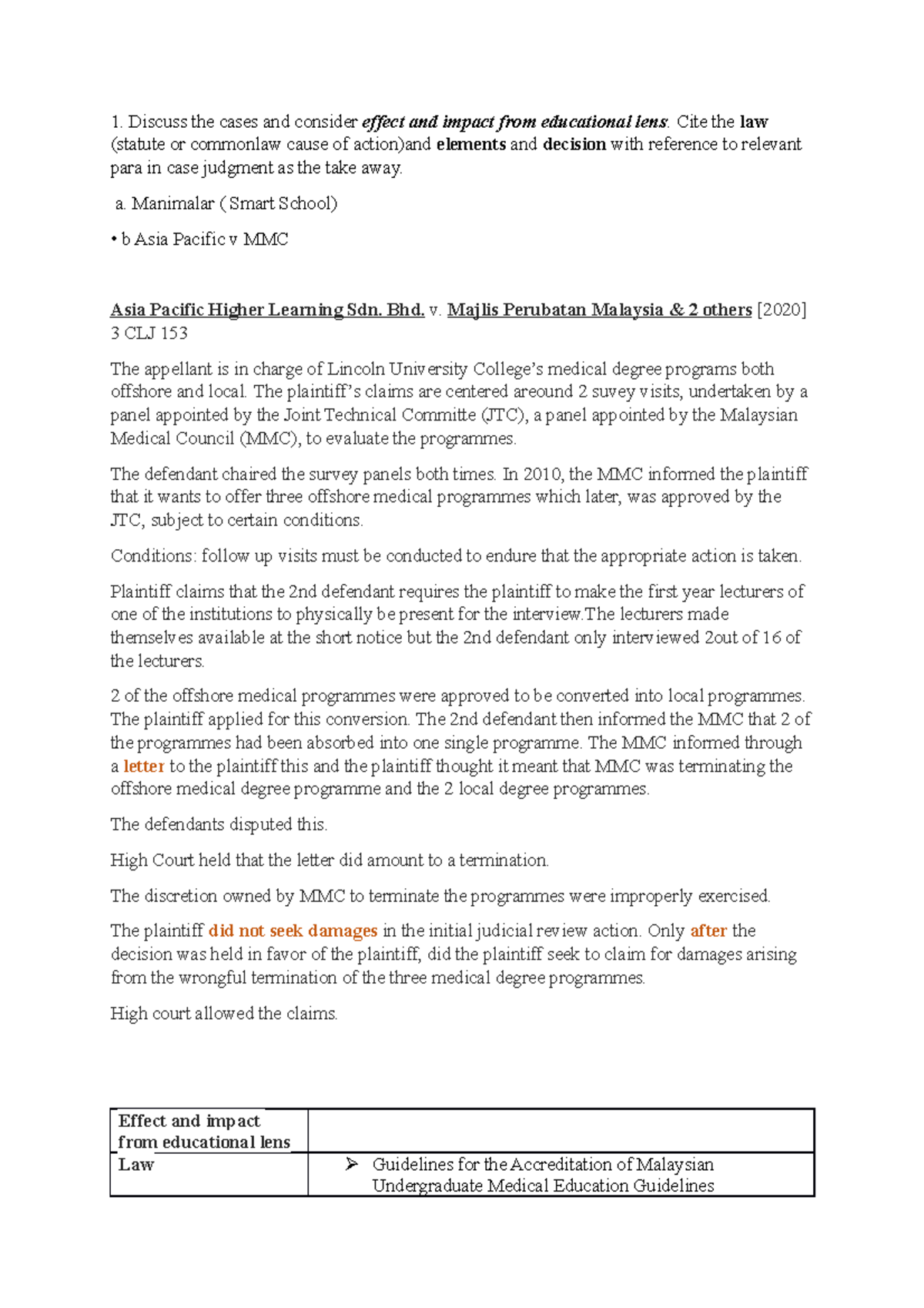 Week 4 (Tutorial 1) Legal Aspects in Education - Discuss the cases and ...