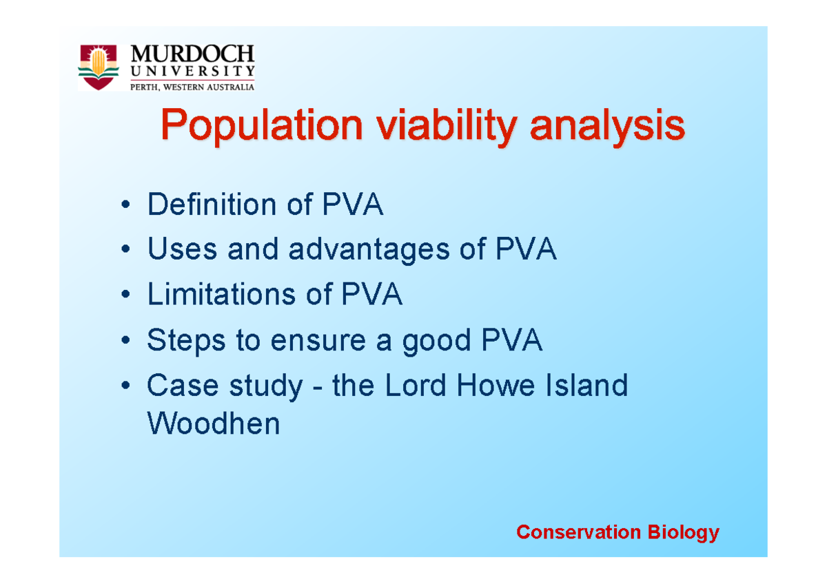 Lec - BIO375 PVA - lecture - Definition of PVA Uses and advantages of ...
