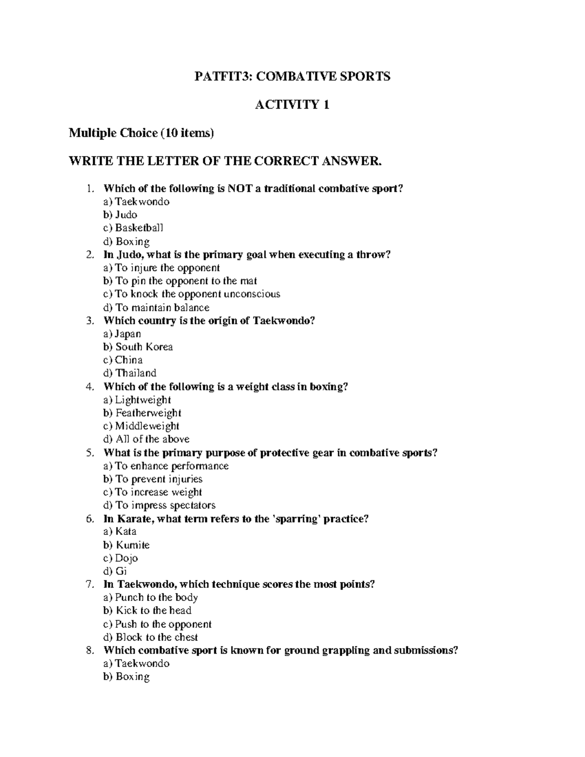 Patfit 3-Activity 1- Midterm - PATFIT3: COMBATIVE SPORTS ACTIVITY 1 ...