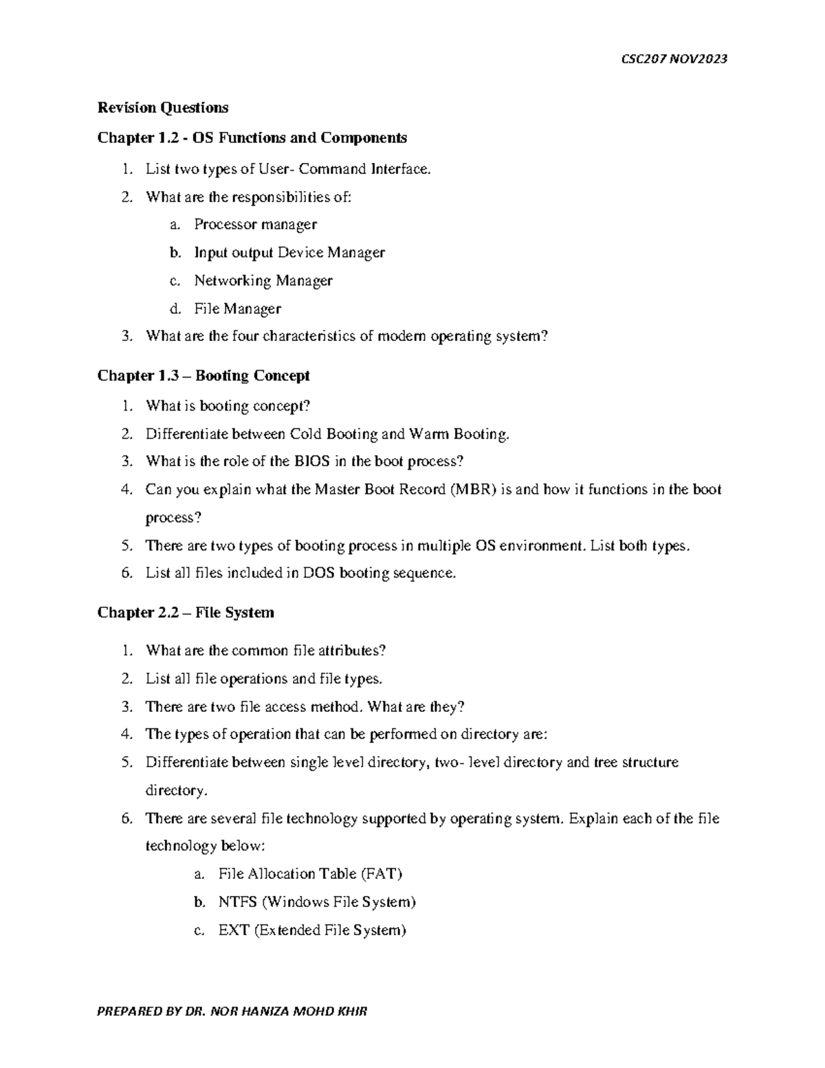 Revision question - CSC 207 NOV PREPARED BY DR. NOR HANIZA MOHD KHIR ...
