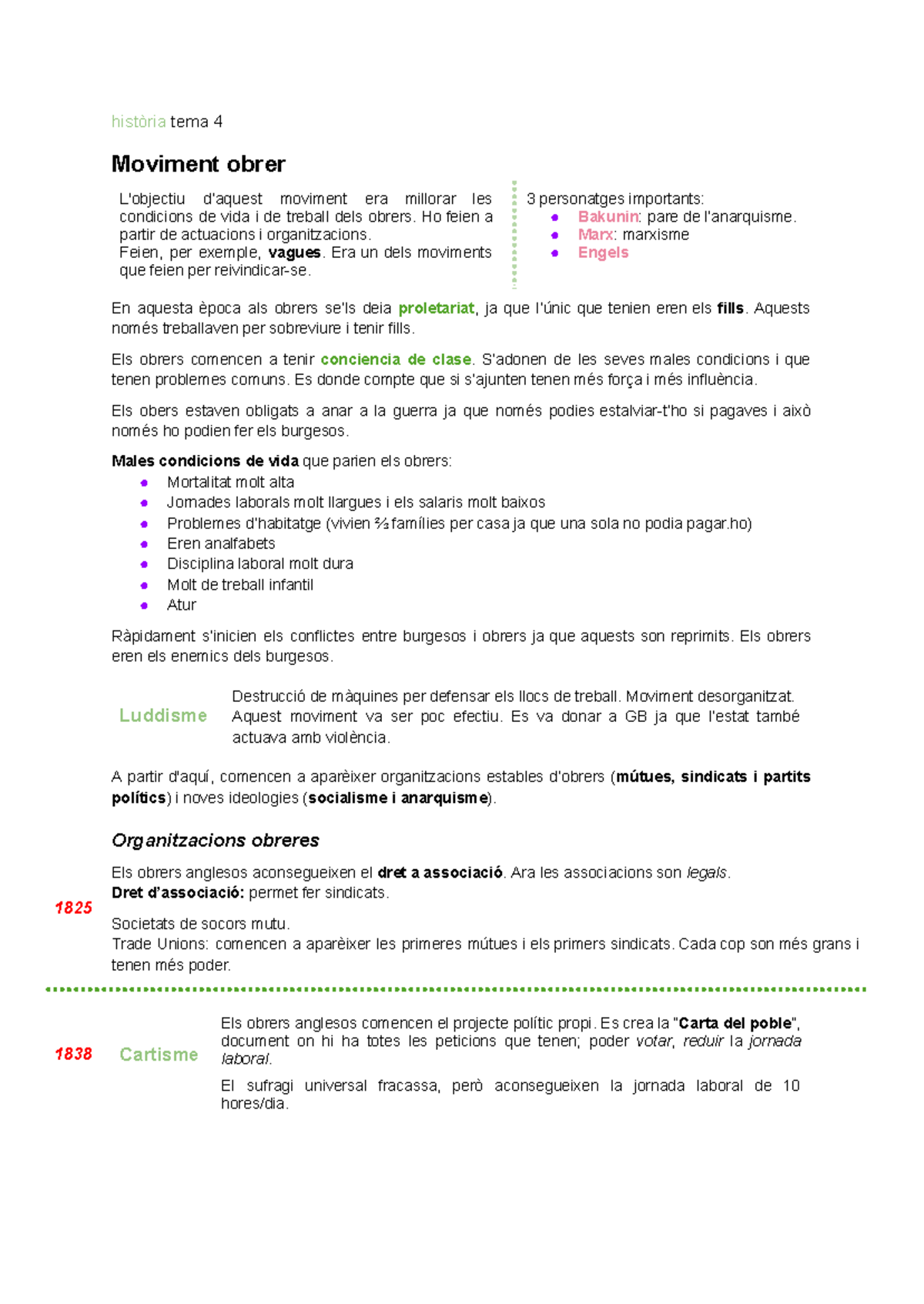 Història tema 4 Moviment Obrer - història tema 4 Moviment obrer L ...