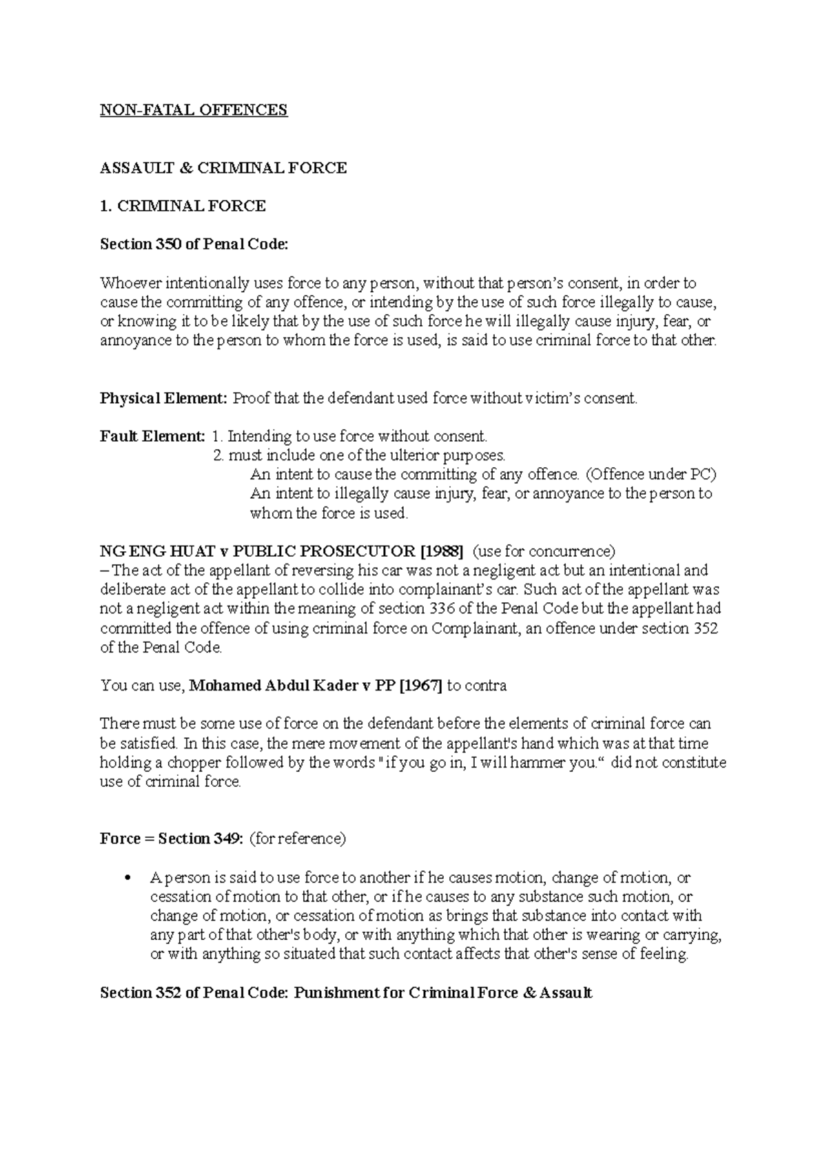 NON Fatal Offences ( Notes) - NON-FATAL OFFENCES ASSAULT & CRIMINAL ...