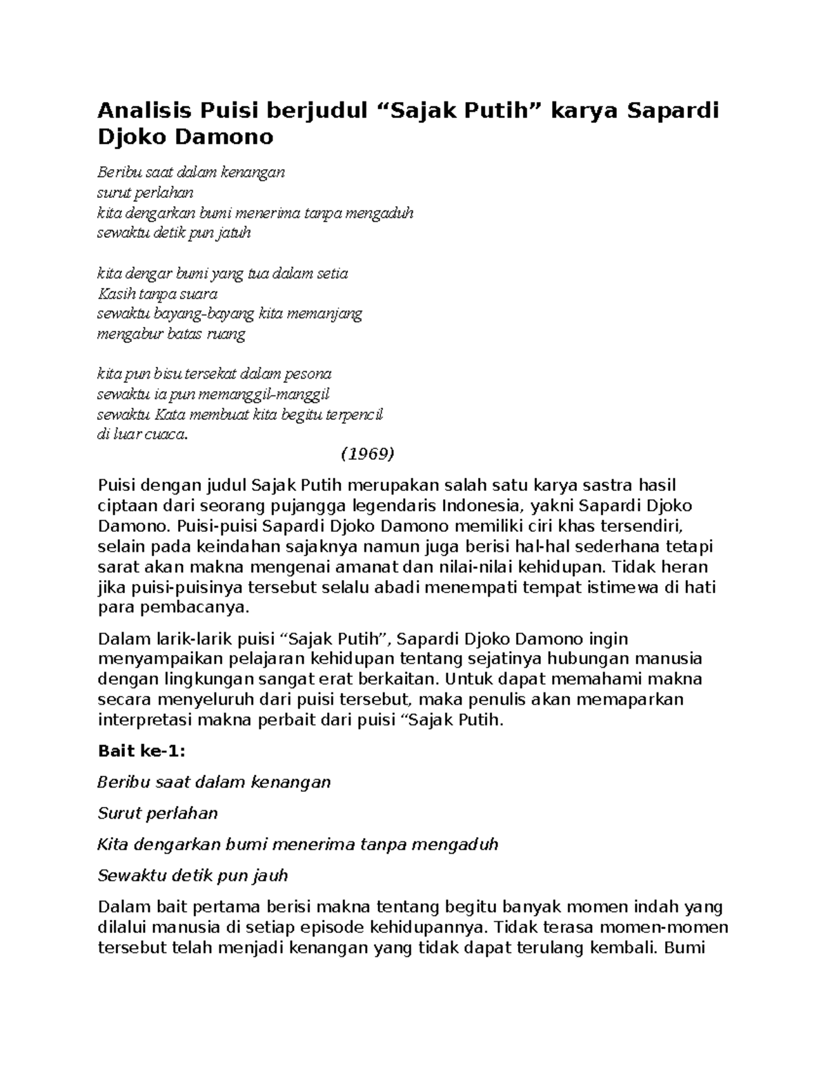 Analisis Puisi Indonesia - Analisis Puisi berjudul “Sajak Putih” karya Sapardi Djoko Damono ...