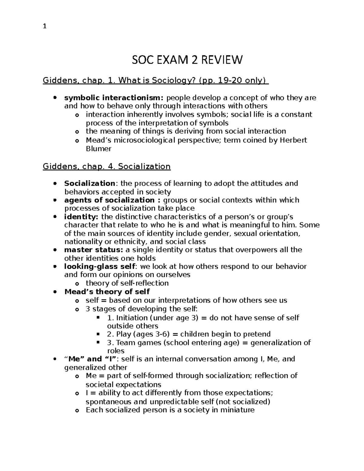 SOC EXAM 2 Review - SOC EXAM 2 REVIEW Giddens, chap. 1. What is ...