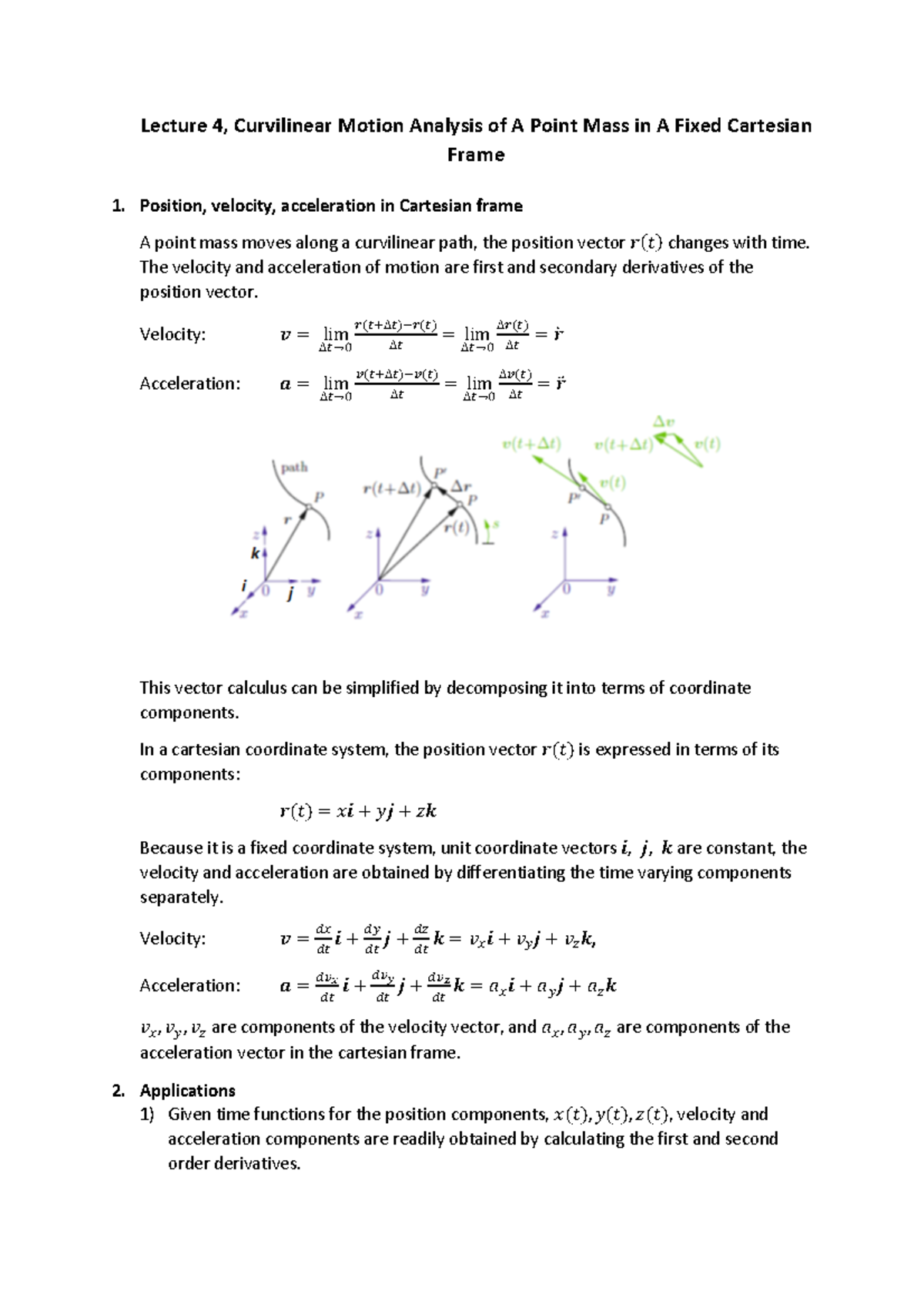 Lecture note A02 - dynamics notes - Lecture 4 , Curvilinear Motion ...